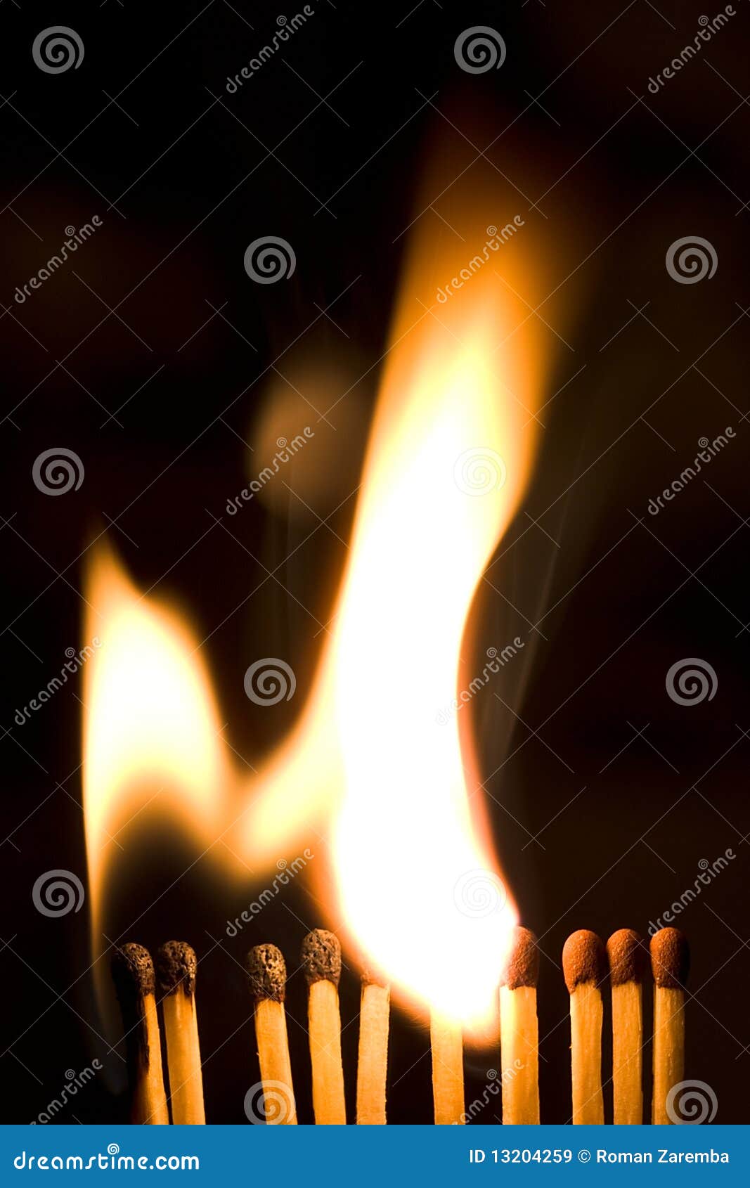 A Row Of Burning Matches On A Black Background. The Flame Moves From ...