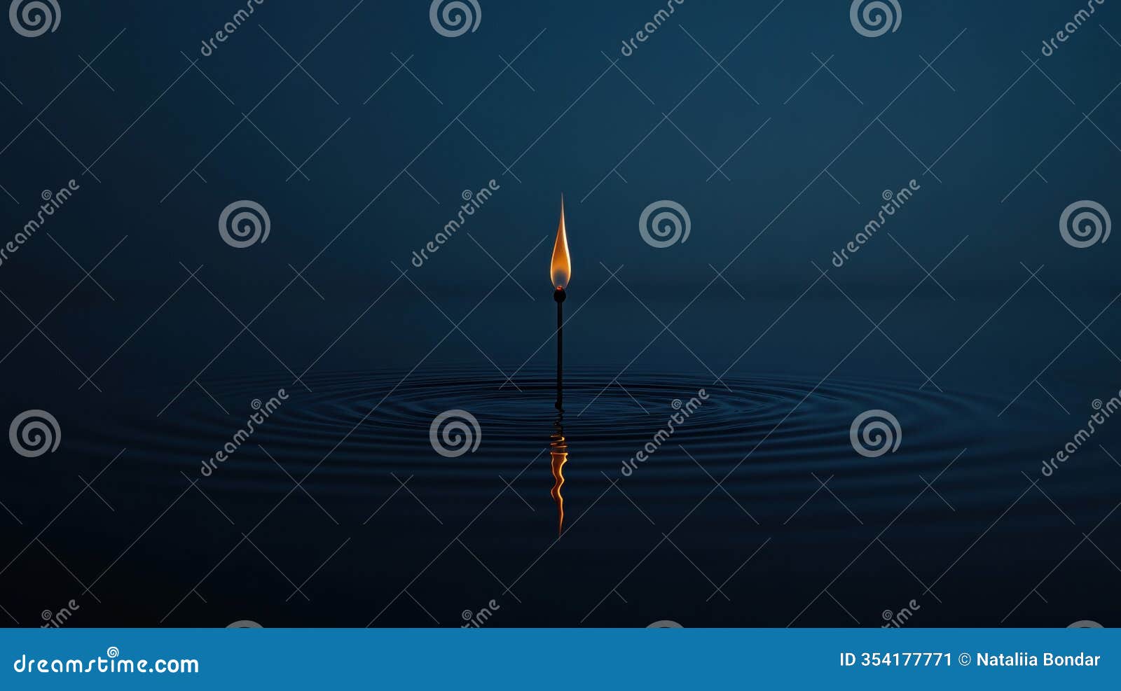 Burning Matchstick Creating Ripples on Water Surface in Dark Blue ...