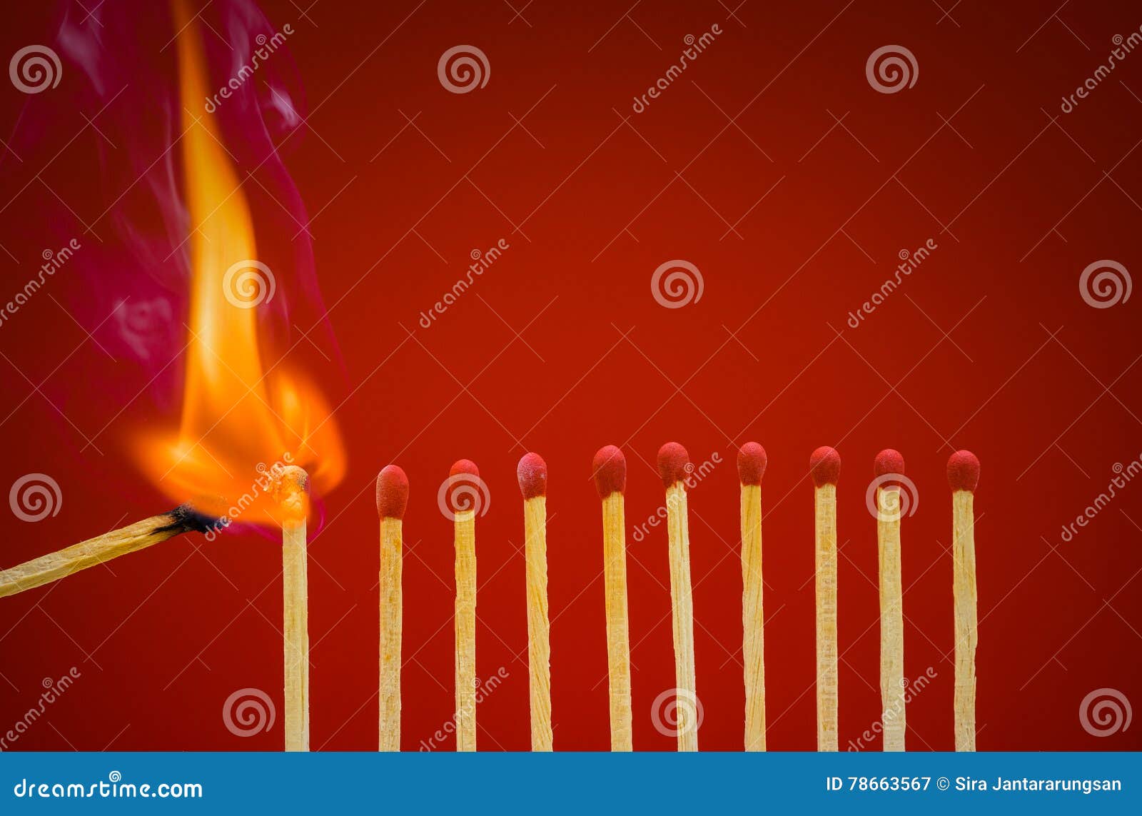 Burning Matchsticks Setting Fire To Its Neighbors Stock Image - Image ...