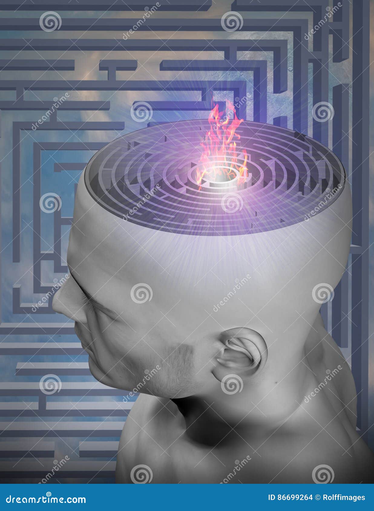 Burning Man With Maze Pattern Meditate In Lotus Pose Stock Photo ...