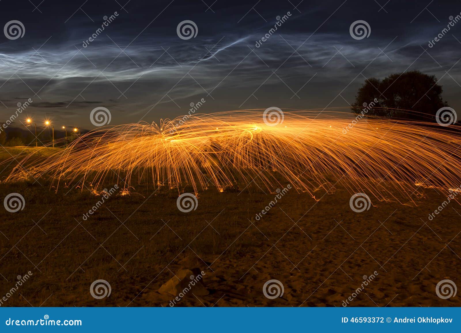 Burning metal wool stock photo. Image of night, beach - 46593372