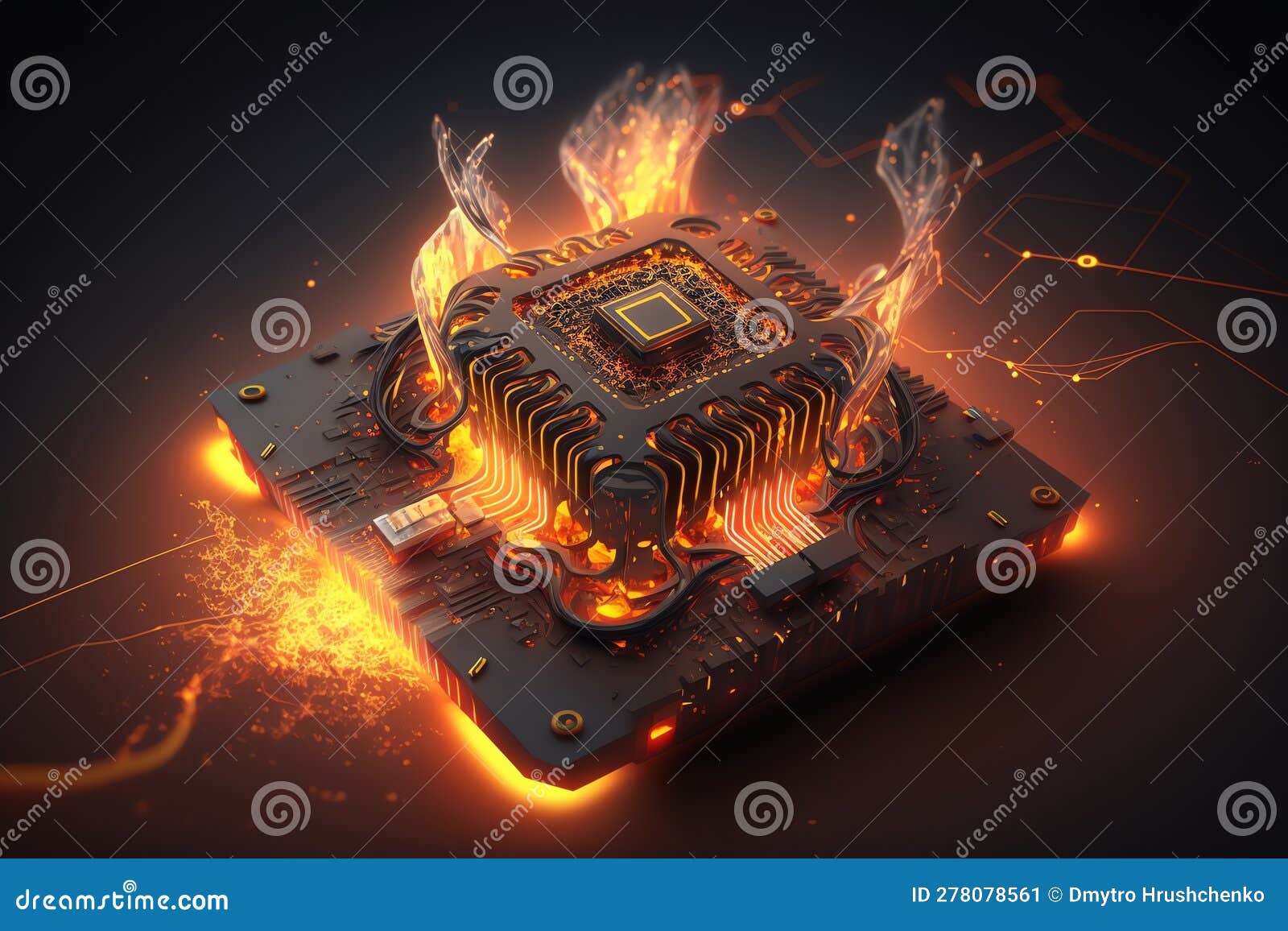 Burning Microchip in Macro. Electronic Circuit Board Close Up ...