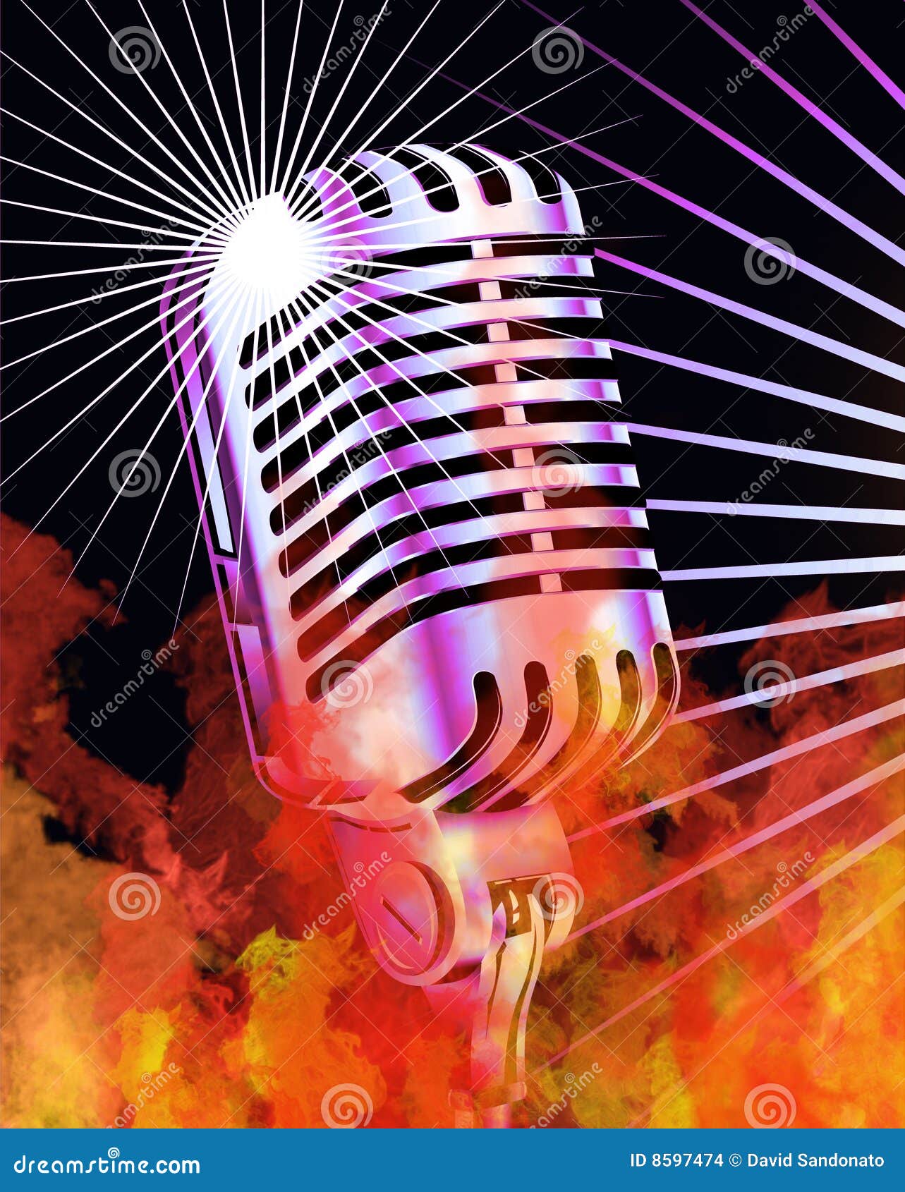 Burning Microphone Logo Template, Mic On Fire Symbol, Isolated On White ...