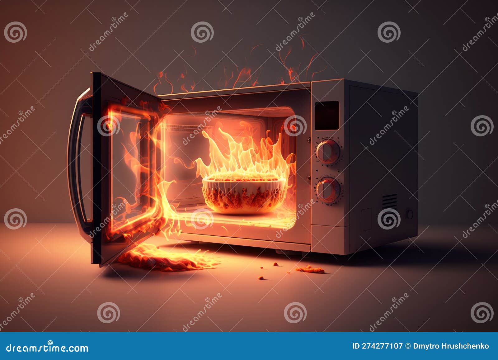Burning Microwave Oven. Fire in a Kitchen. Generative AI Stock Image ...