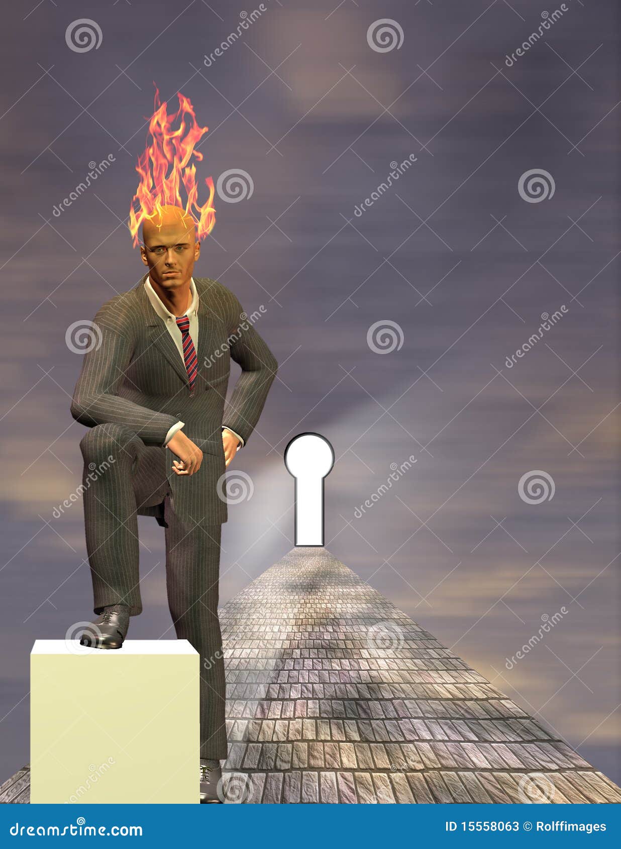 Burning Mind Businessman stock illustration. Illustration of keyhole ...