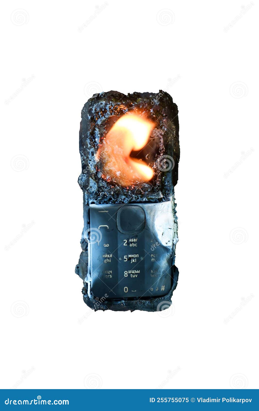 Burning Mobile Phone Isolated on White Stock Image - Image of flame ...