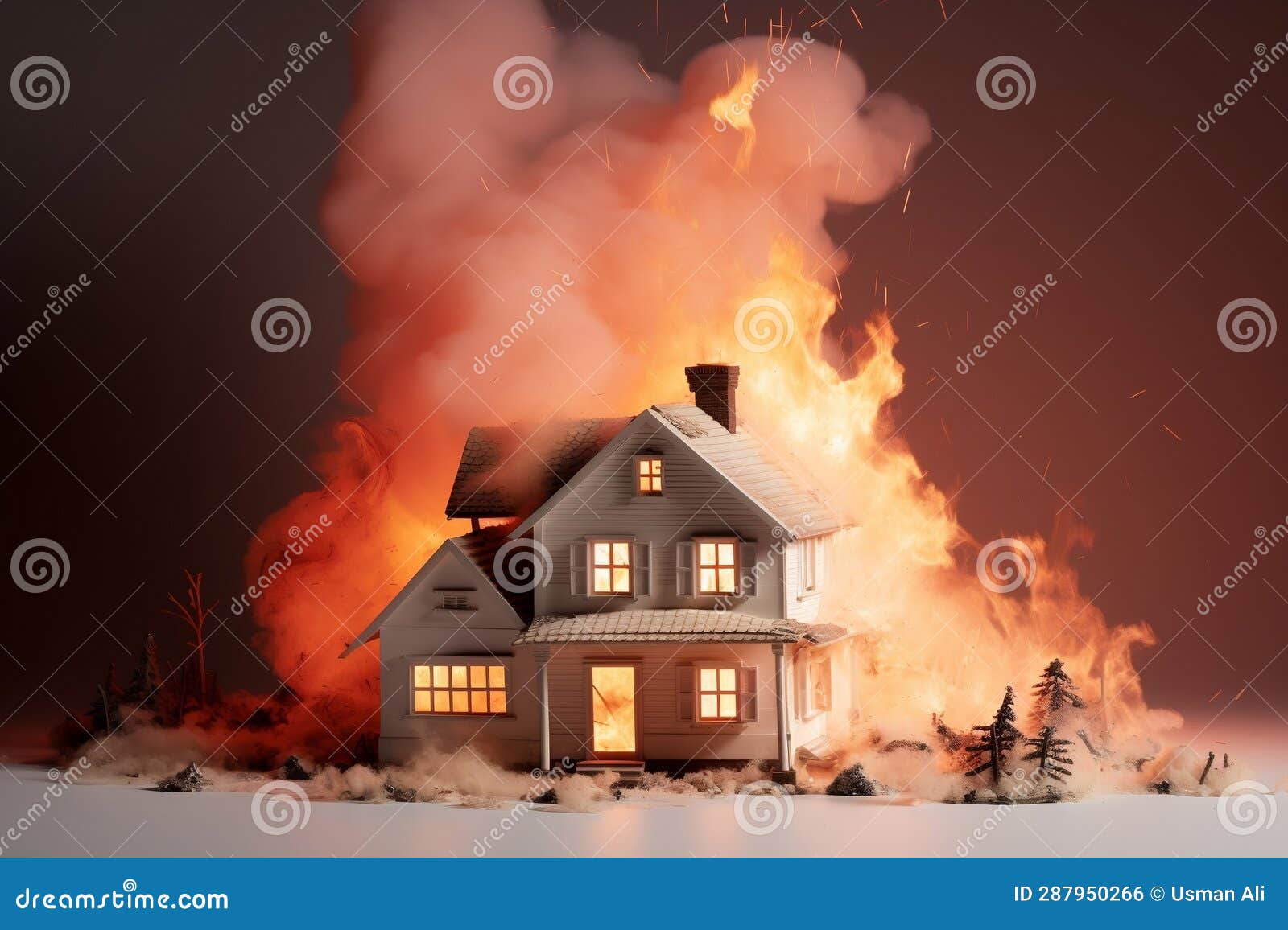 Burning Model House. AI stock photo. Image of house - 287950266