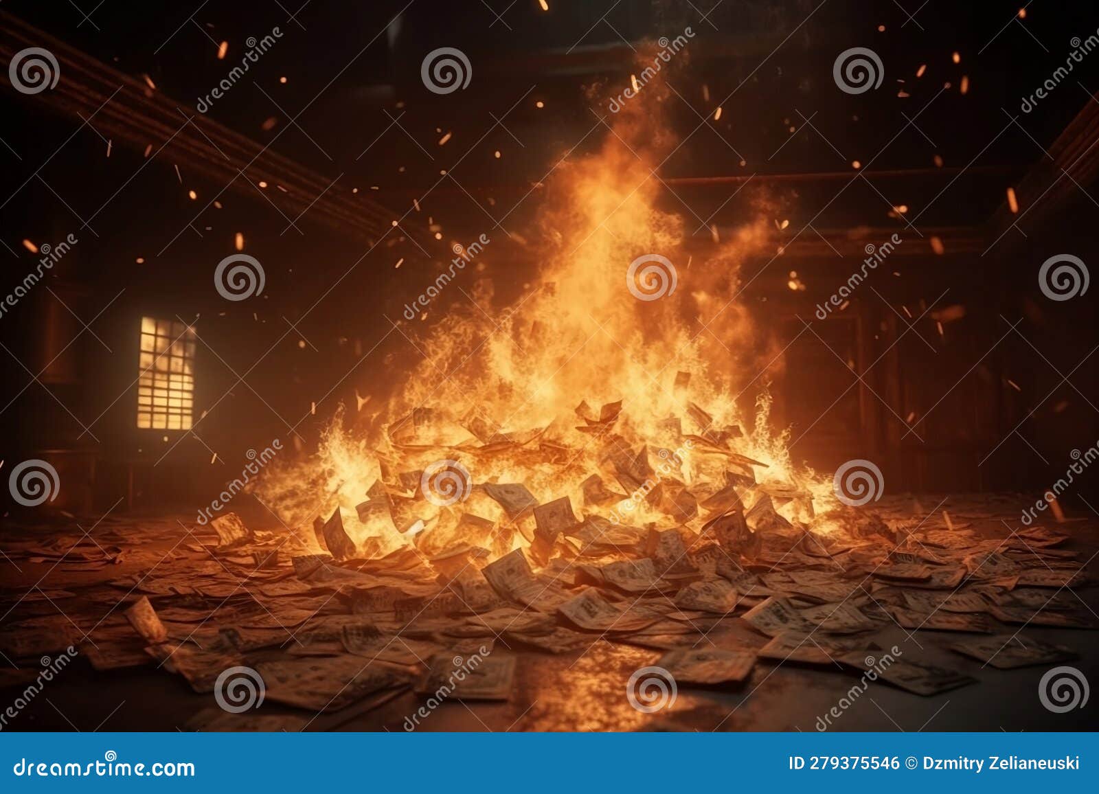 Burning Money on Fire. Generative AI. Stock Illustration - Illustration ...
