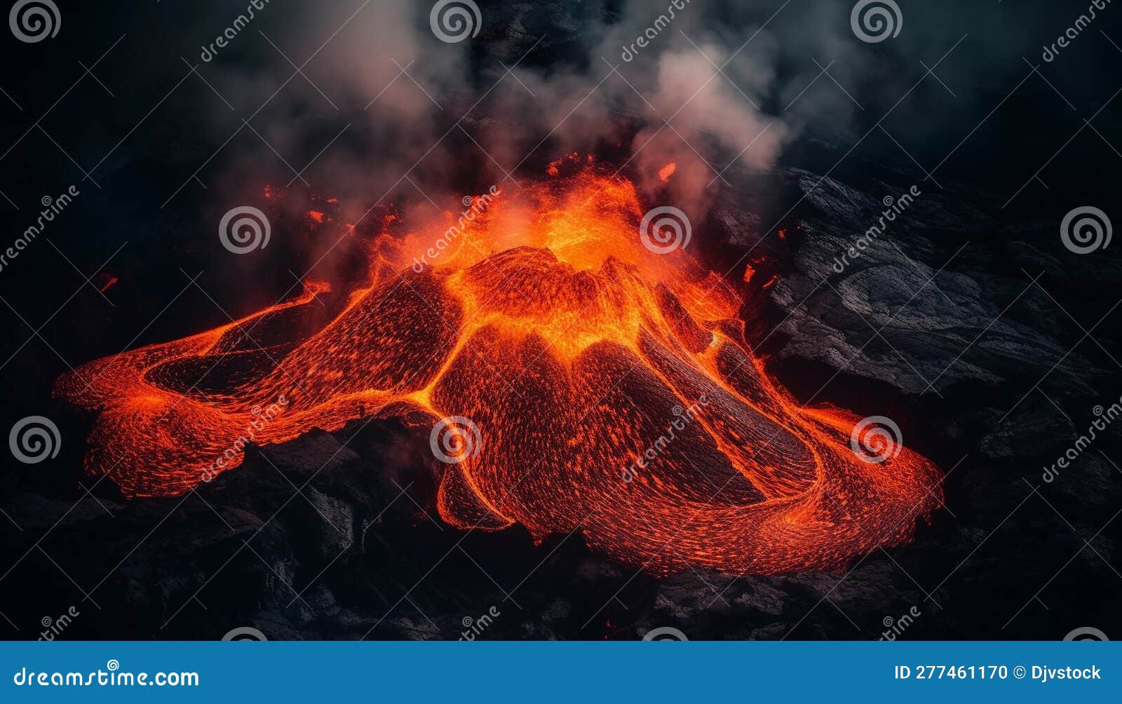 Burning Mountain Erupts, Smoke and Ash Flowing Generated by AI Stock ...
