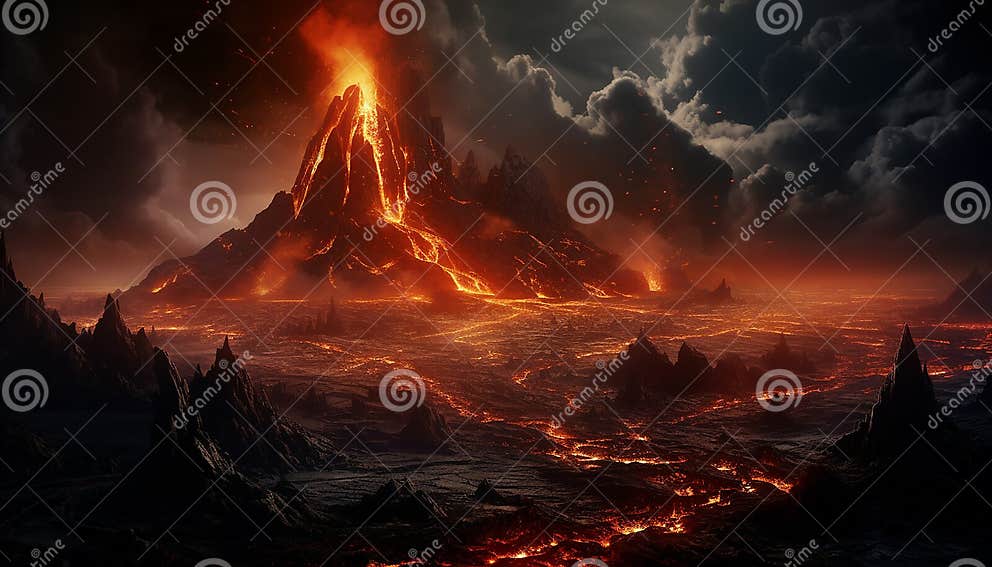 Burning Mountain Peak Explodes in Fiery Inferno at Dusk Generated by AI ...
