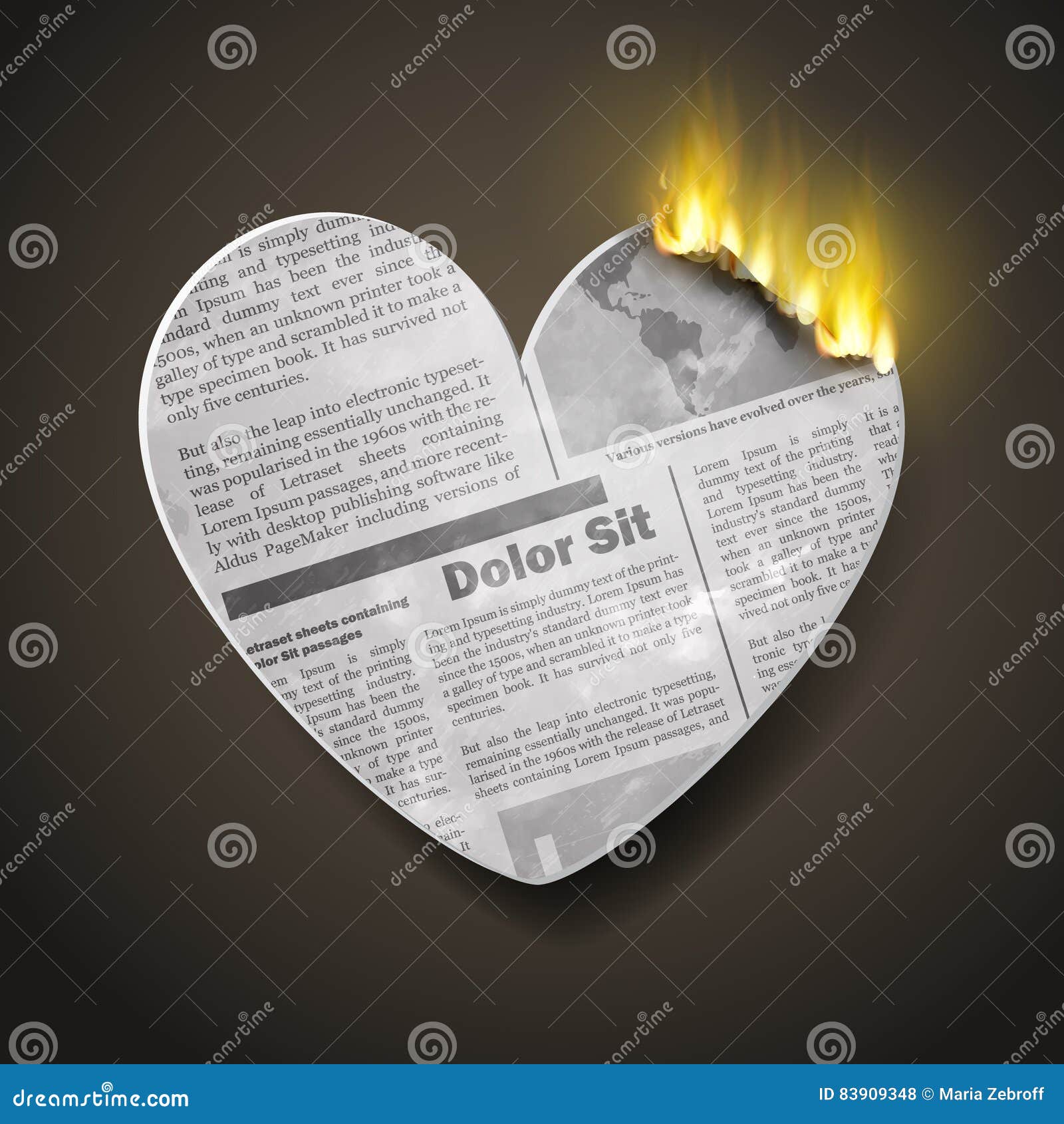 Burning newspaper heart stock vector. Illustration of antique - 83909348