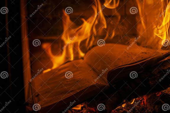 Burning Notebook Weekly in the Fireplace, Last Year, Fire, Horizontal ...