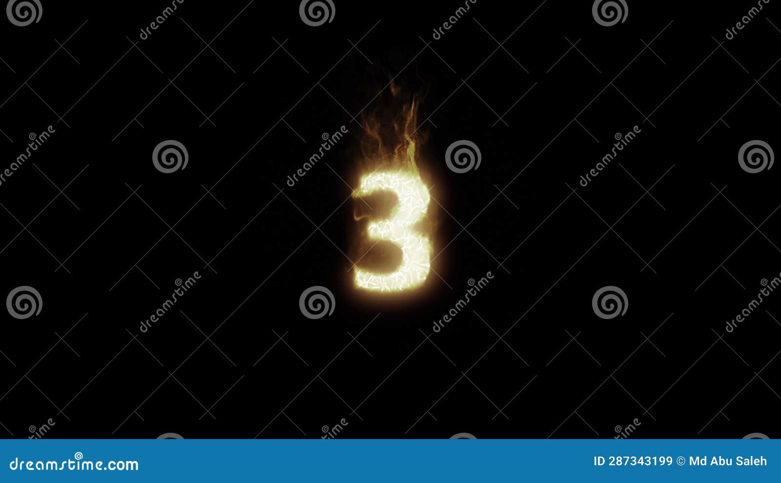 Burning Number 3. Fire Number. Alpha Channel. Transparent Background ...