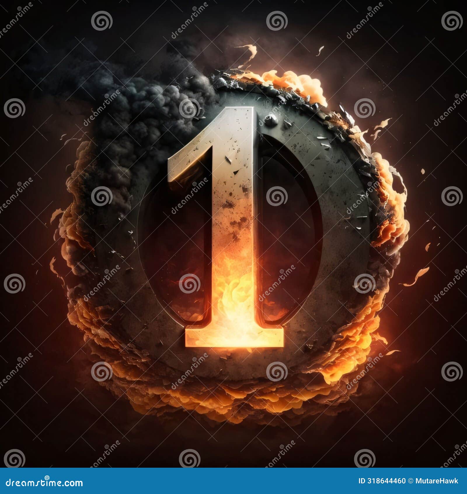 Burning Number One with Smoke and Fire Effect, 3D Rendering Stock ...