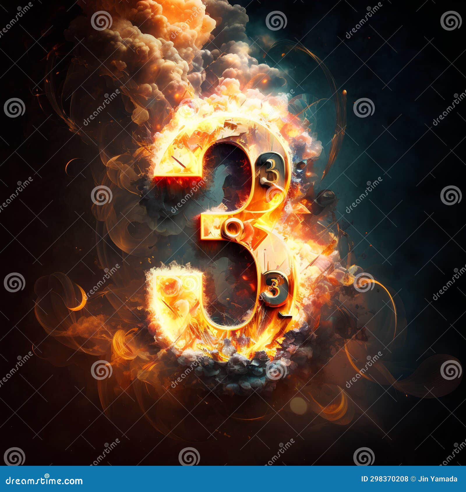 Burning Number 3 in the Style of Fire on a Dark Background Stock ...