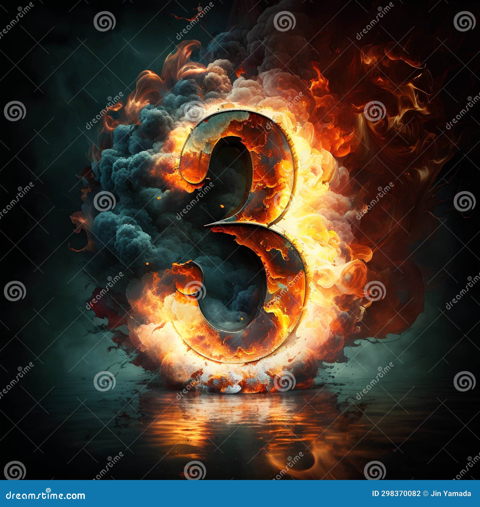 Burning Number Three on a Dark Background. 3D Illustration Stock ...