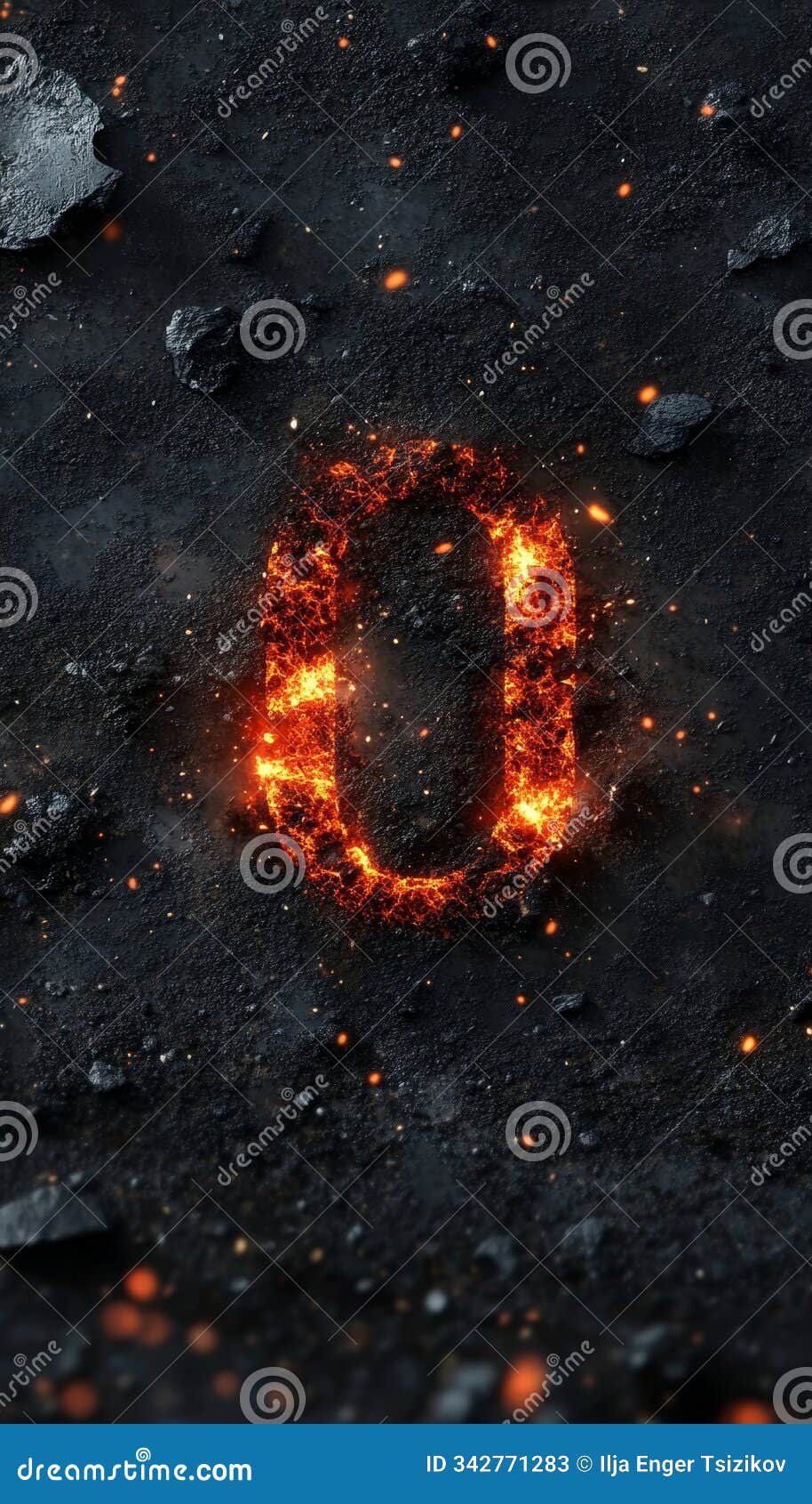 Burning Number Zero, Fiery Digit 0 on Dark Background. Blazing Number ...
