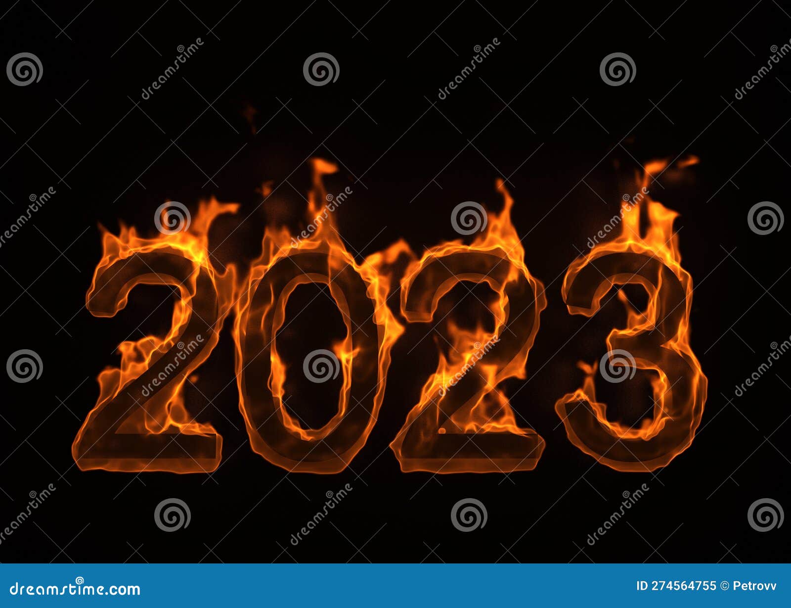 Burning Numbers 2023 Isolated on Black Stock Illustration ...