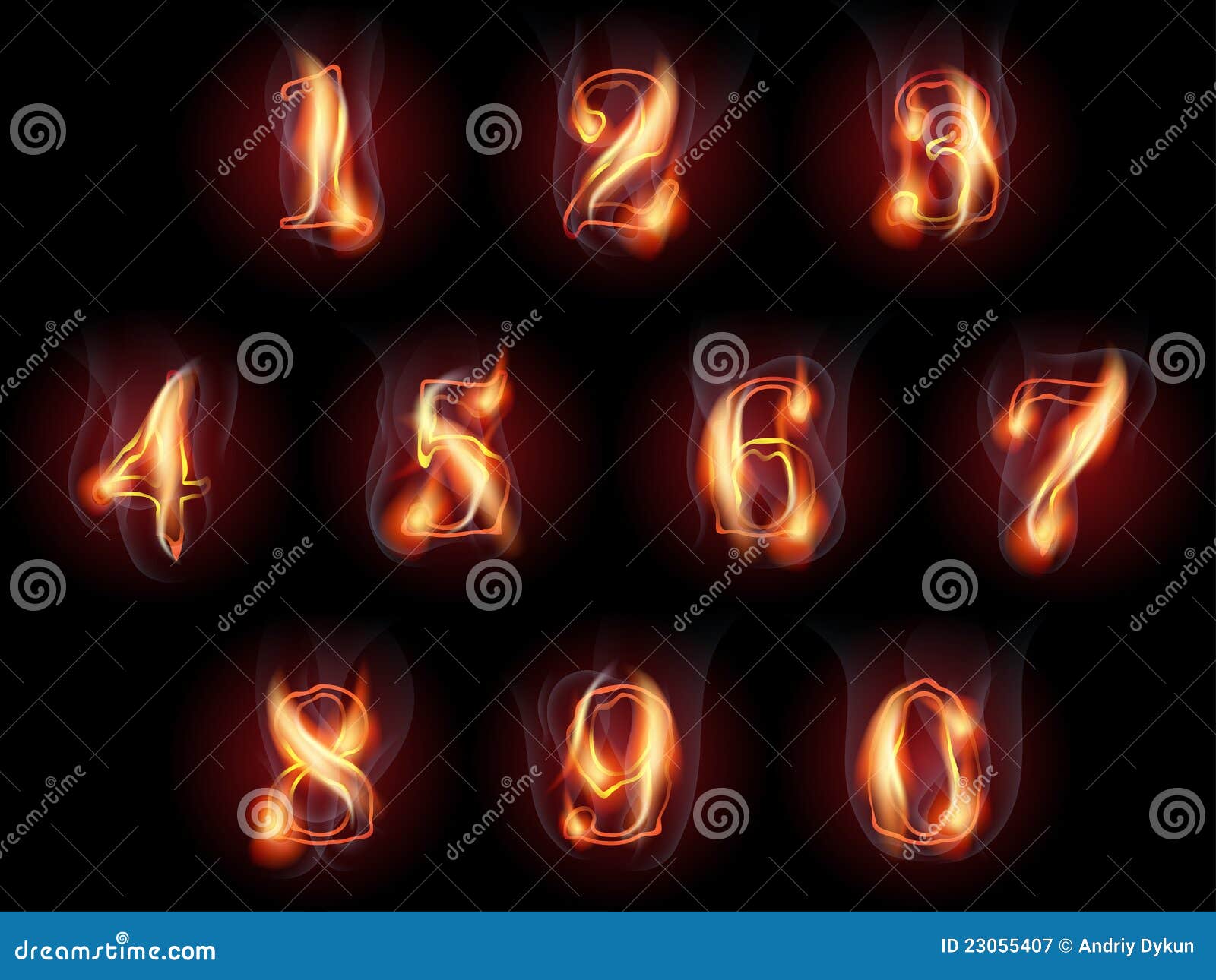 Burning numbers set stock vector. Illustration of number - 23055407