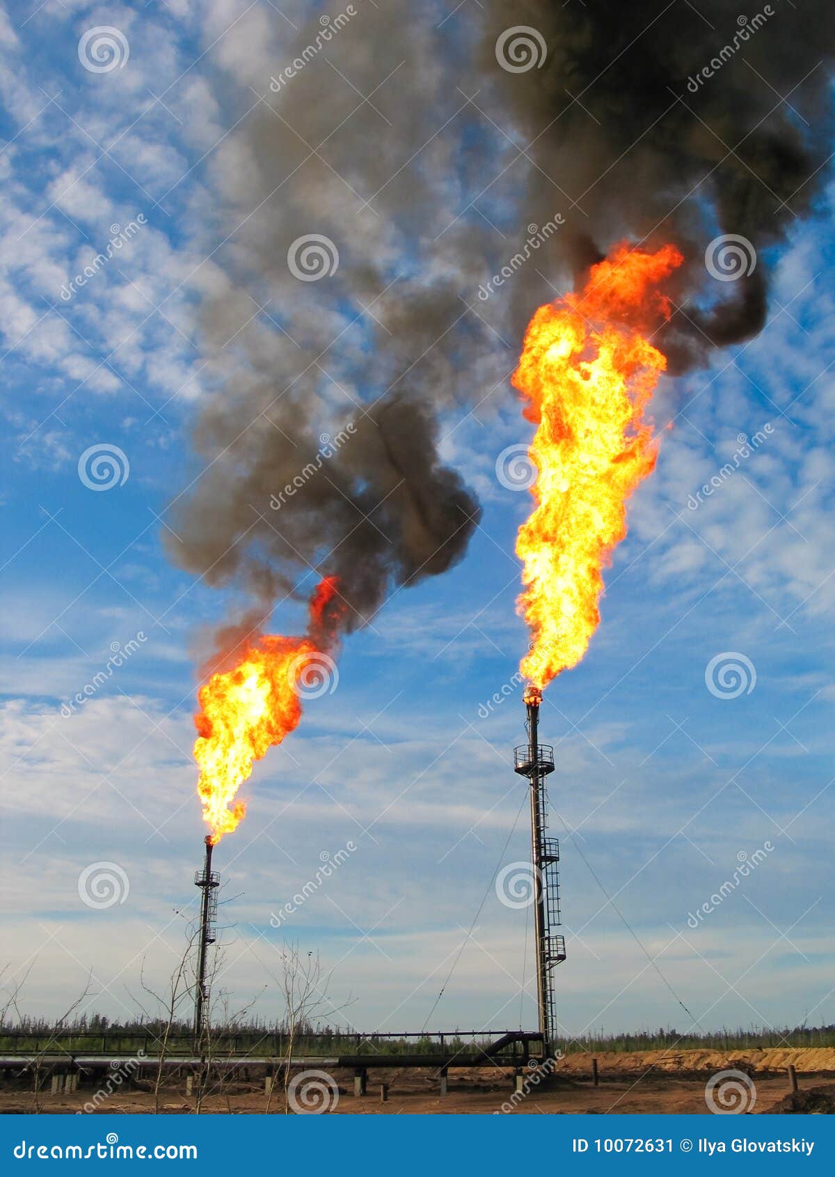 Burning oil gas flares stock image. Image of global, flaming - 10072631