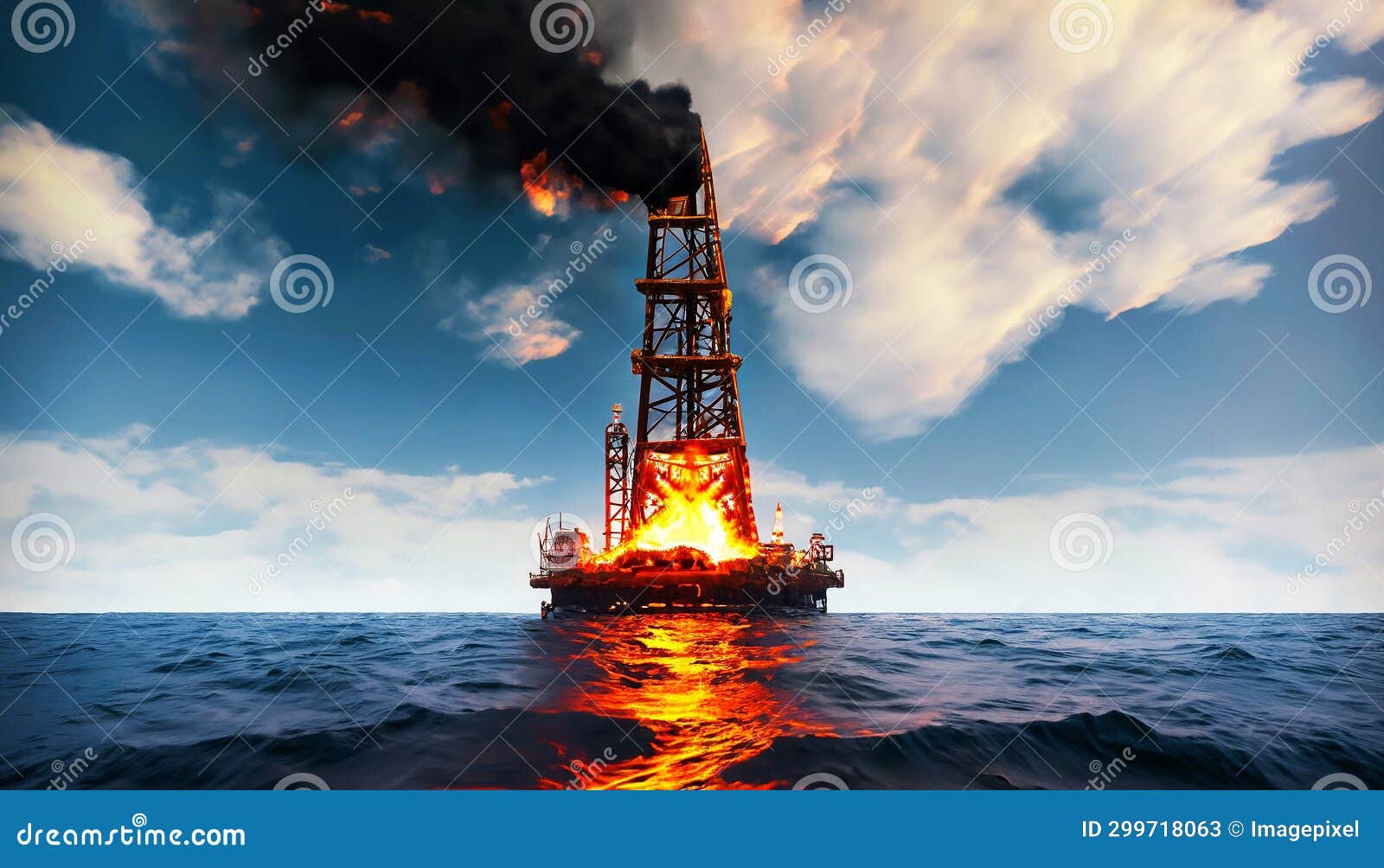 Ocean Offshore Oil Rig Fire Explosion Stock Image - Image of accident ...