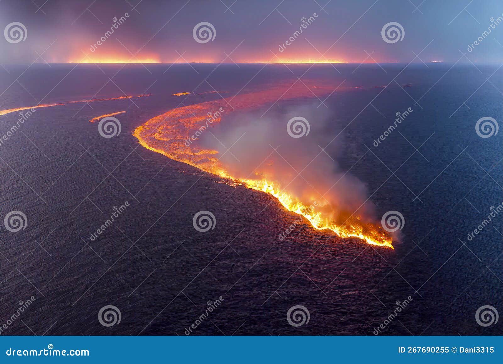 Burning Oil Spill in the Sea Stock Illustration - Illustration of fire ...