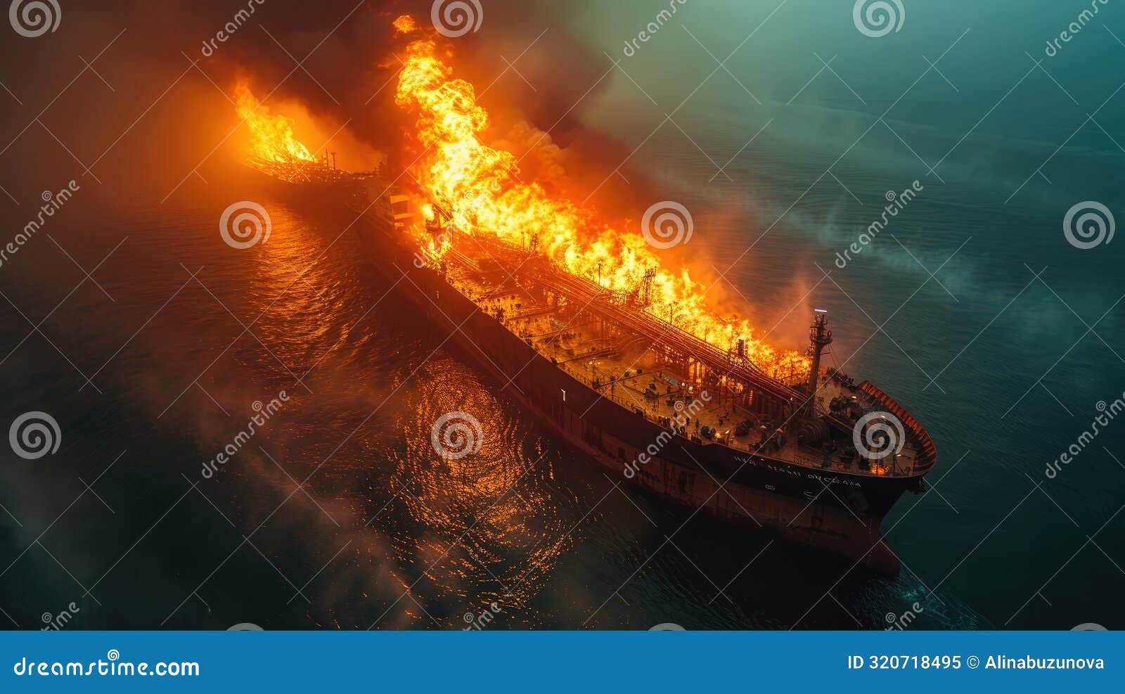 Burning Oil Tanker in the Ocean. Stock Image - Image of pollution ...
