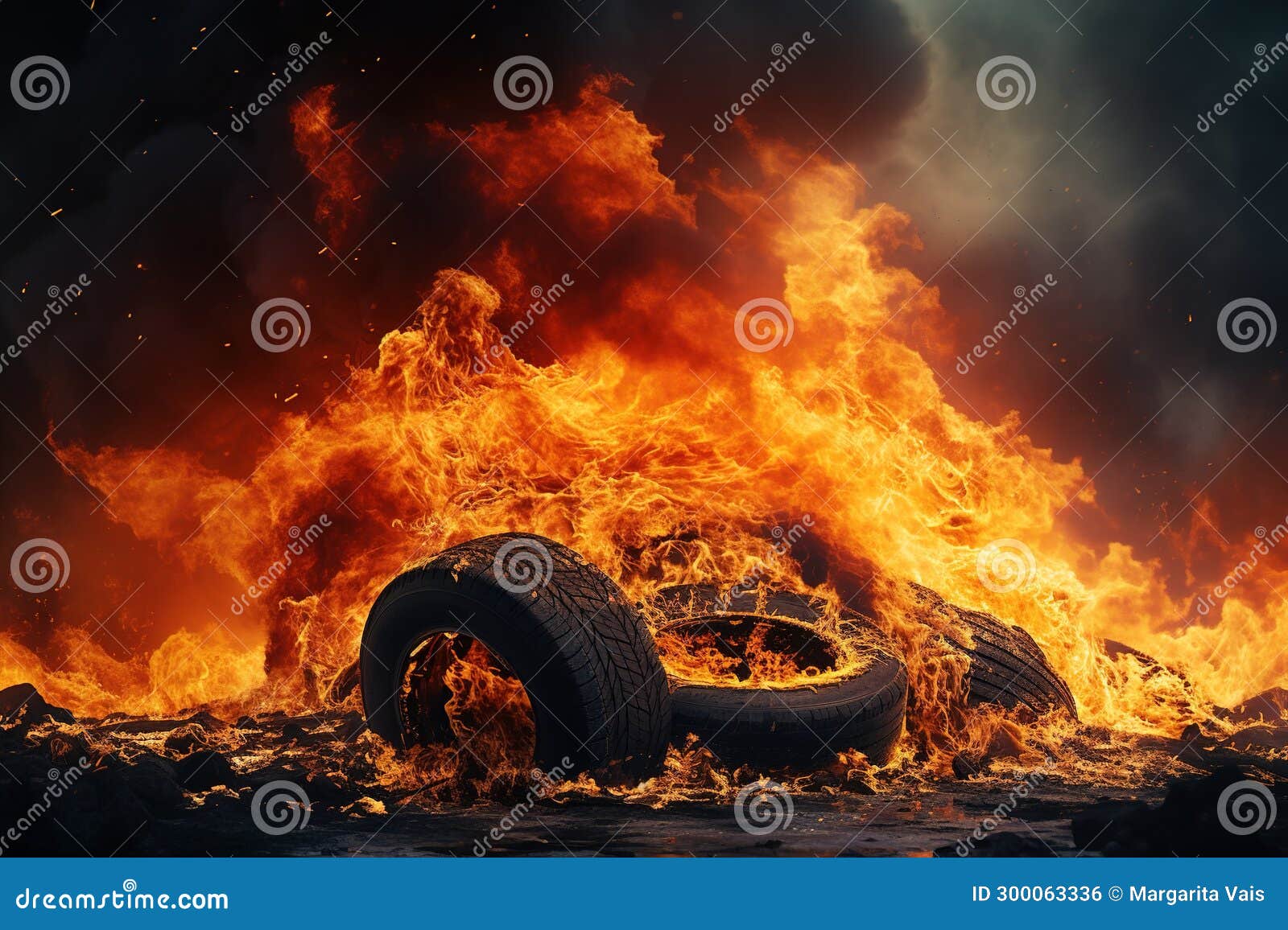 Burning Old Used Tires with Dark Smoke Stock Illustration ...