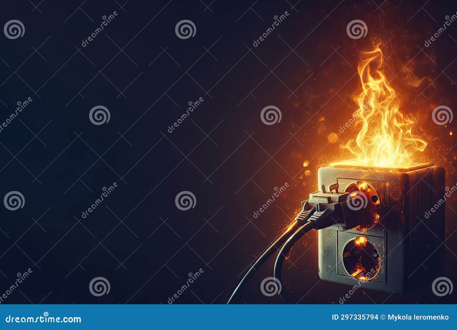 Burning Outlet Due To a Short Circuit. Place for Text. Stock Photo ...
