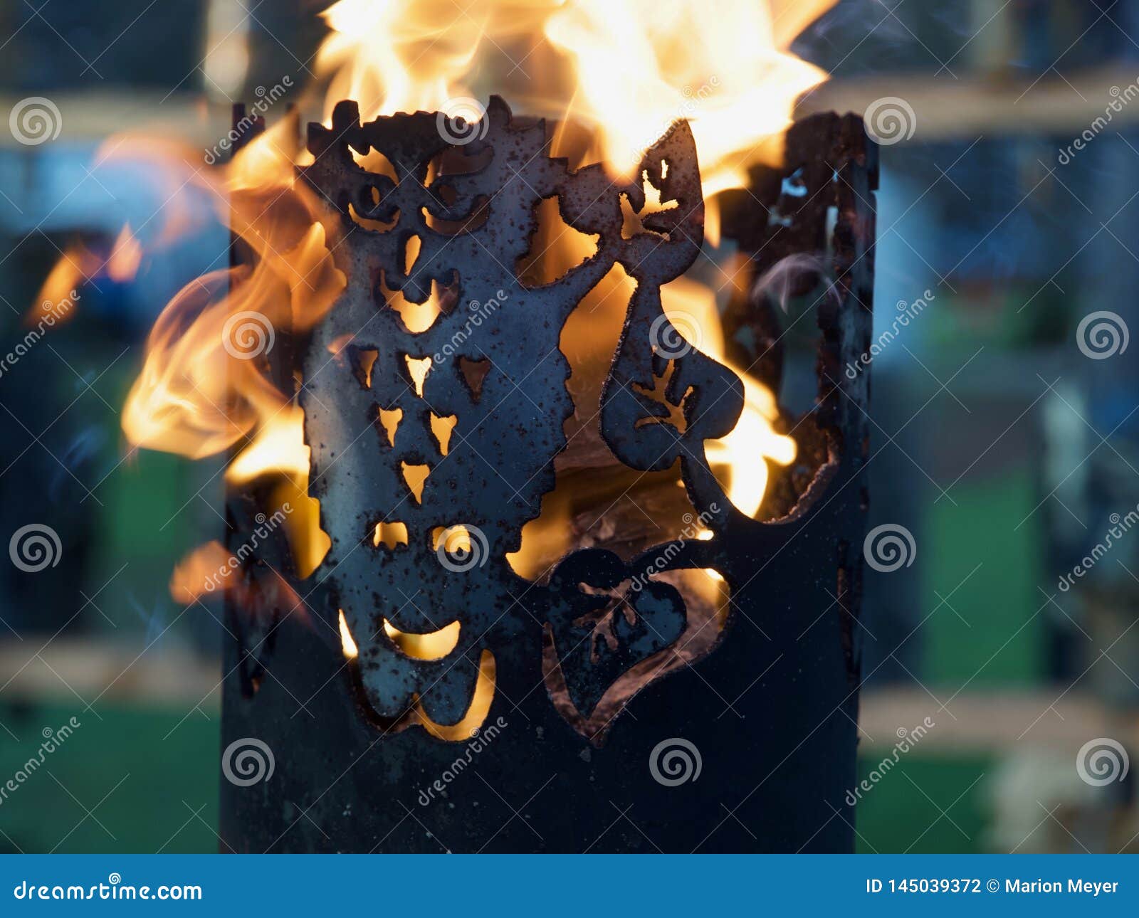 Burning Owl Torch with Wild Flames Stock Photo - Image of eastern ...