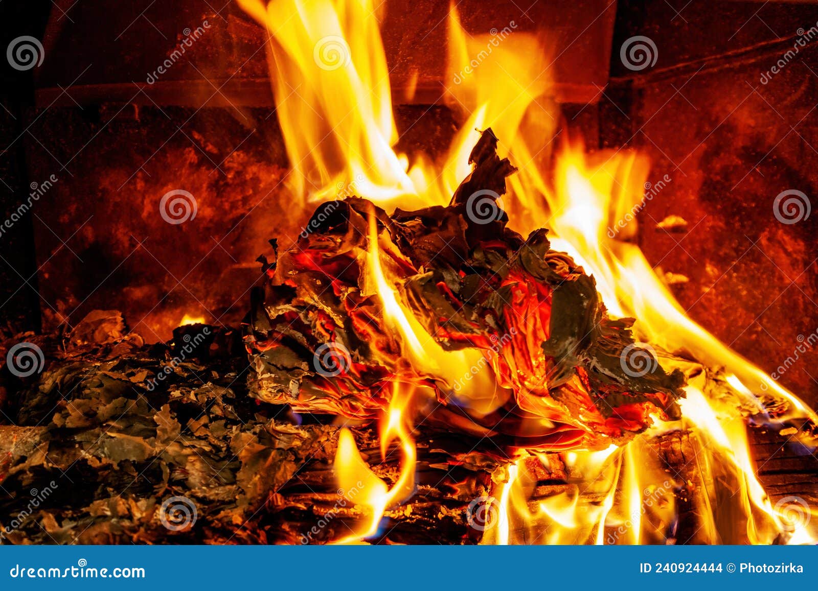Burning Paper in the Fireplace Stock Photo - Image of inside, open ...