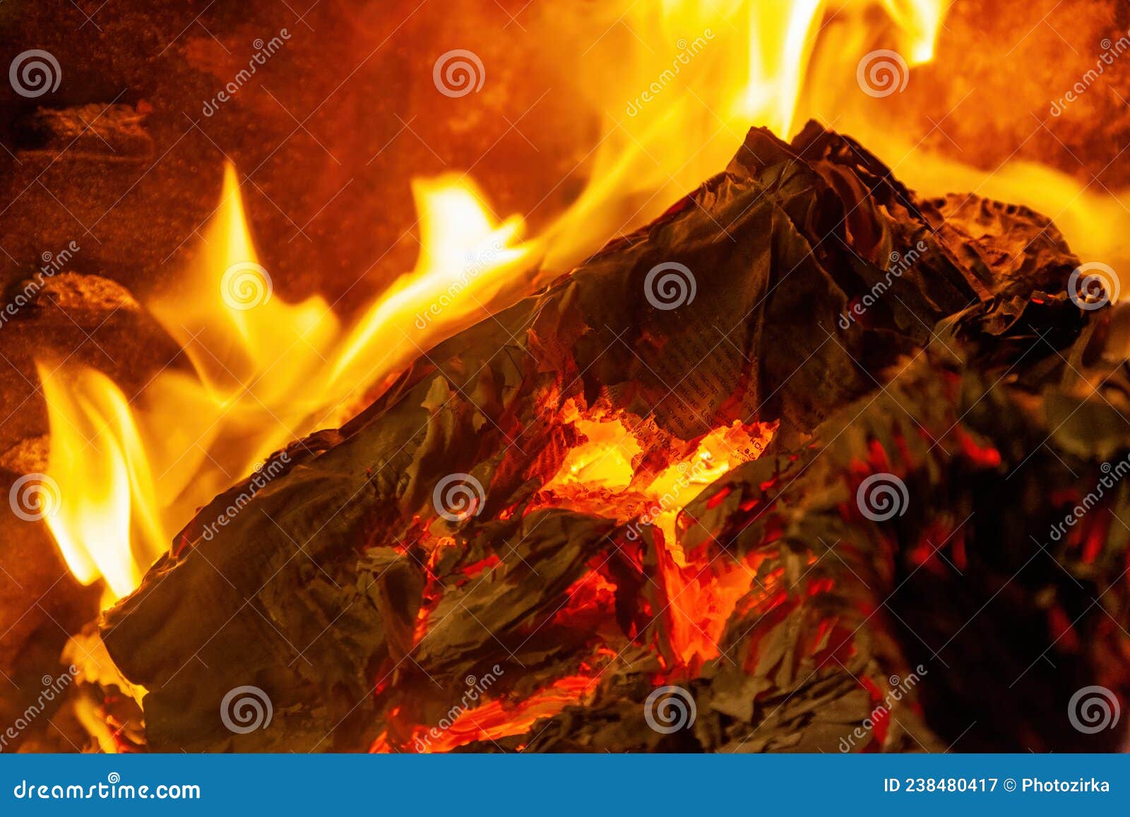 Burning Paper in the Fireplace Stock Image - Image of background, fiery ...