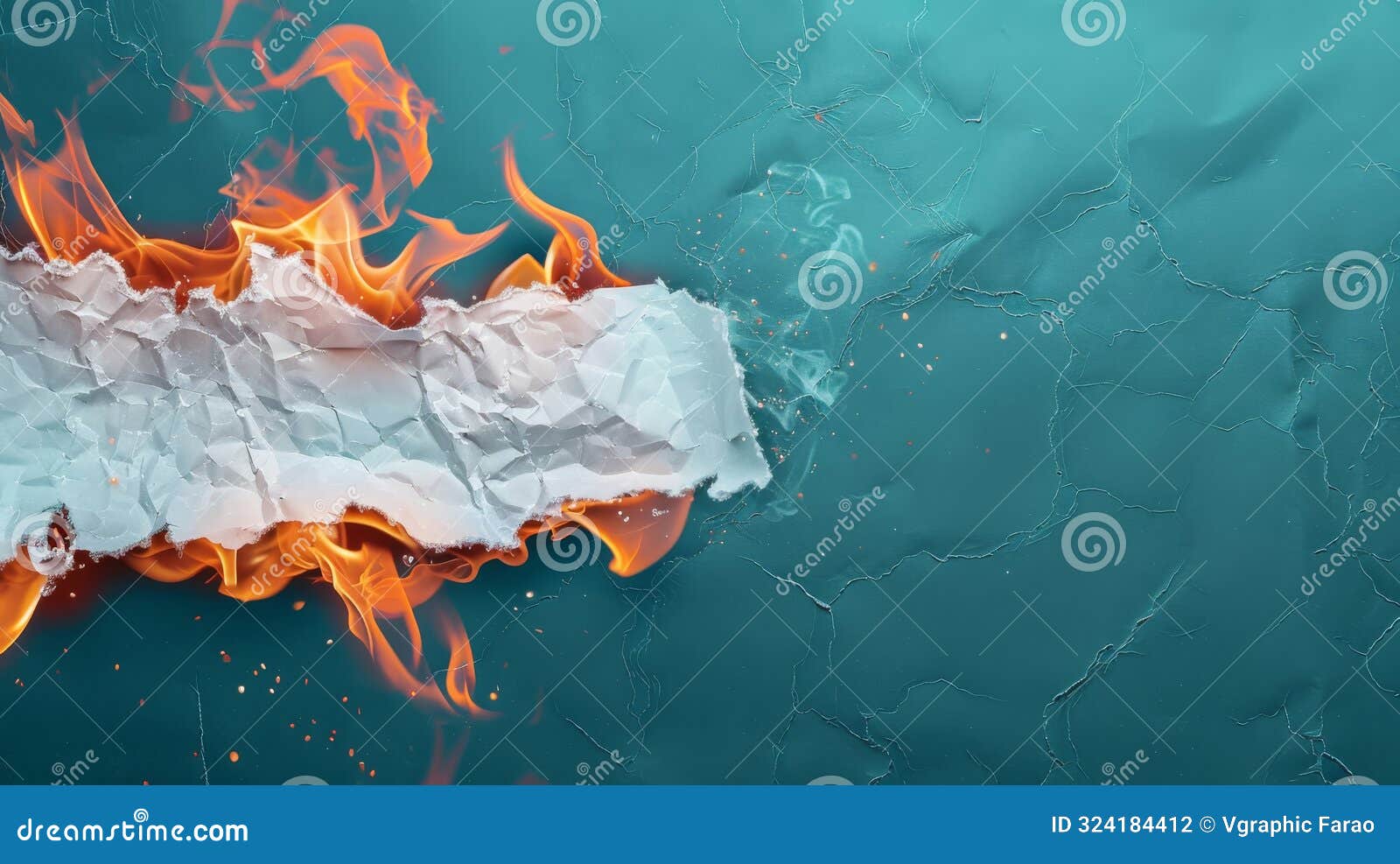 Burning Paper Strip on Blue Textured Background, Conceptual Art with ...