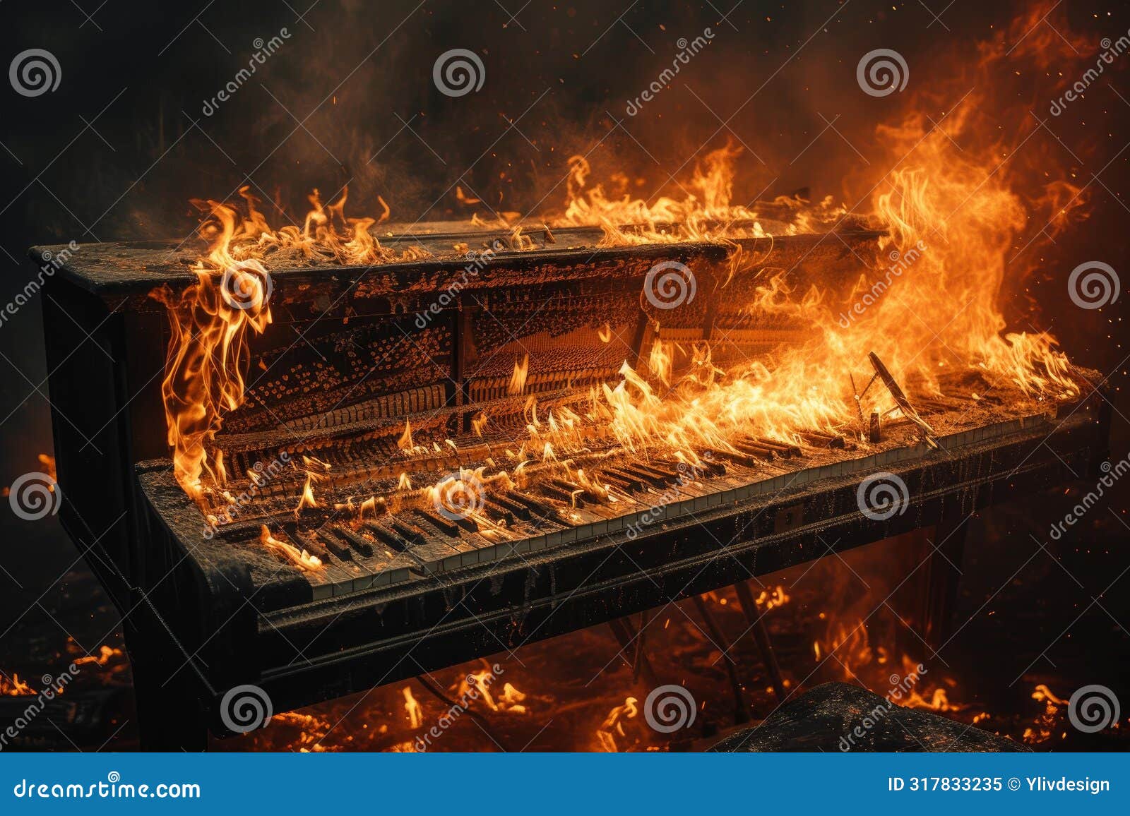 Burning piano in flames stock image. Image of music - 317833235