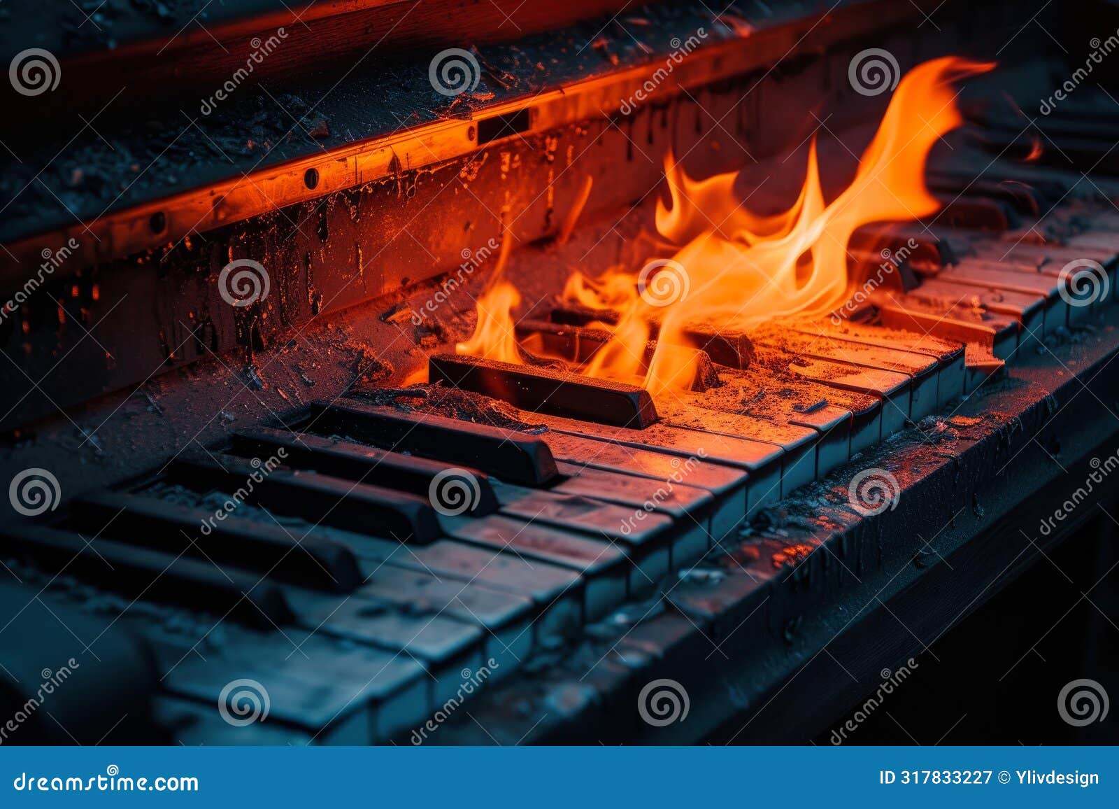 Burning Piano Keys in Dramatic Lighting Stock Image - Image of passion ...
