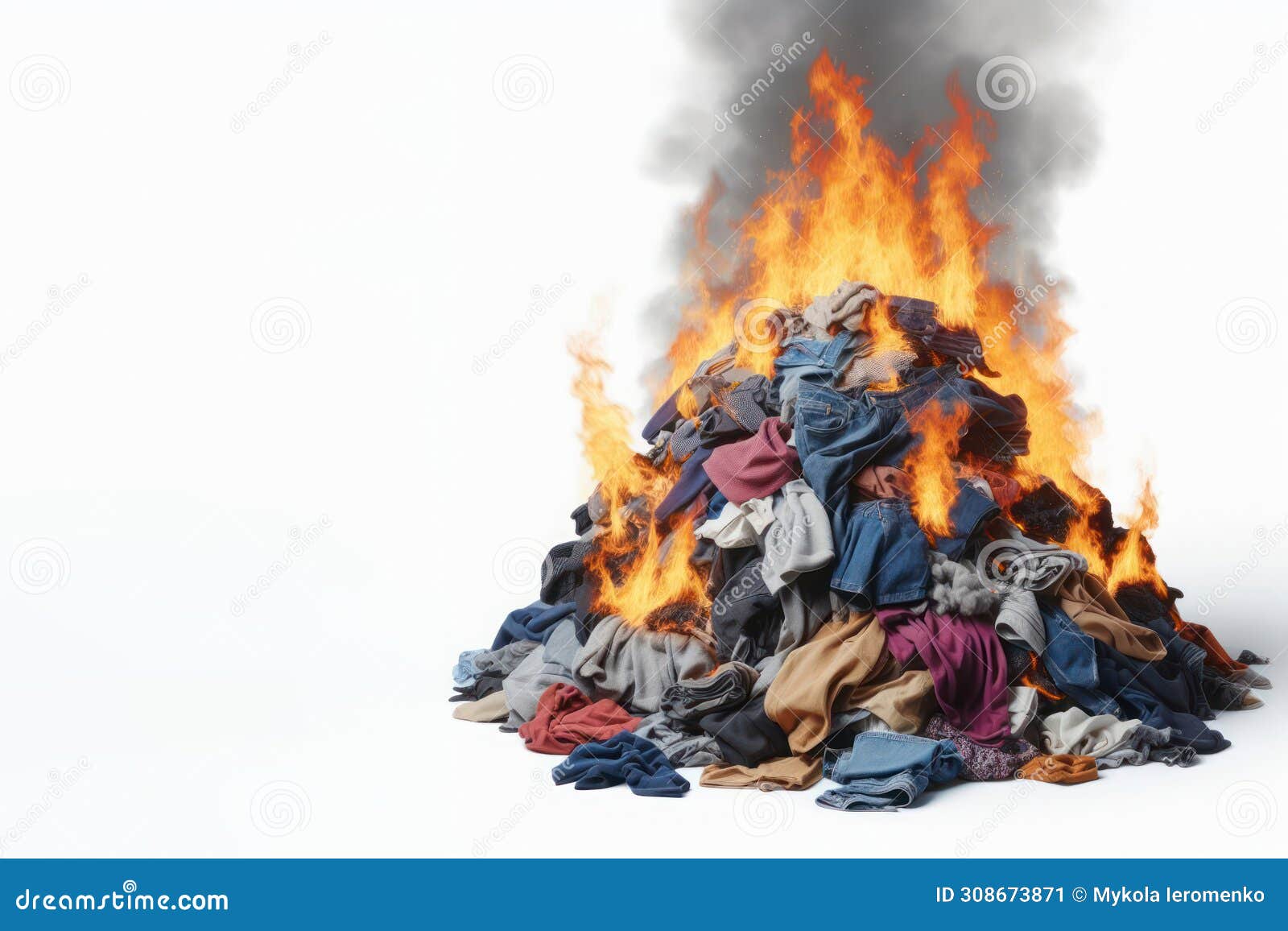 Burning a Pile of Old Clothes. Space for Text. Stock Illustration ...