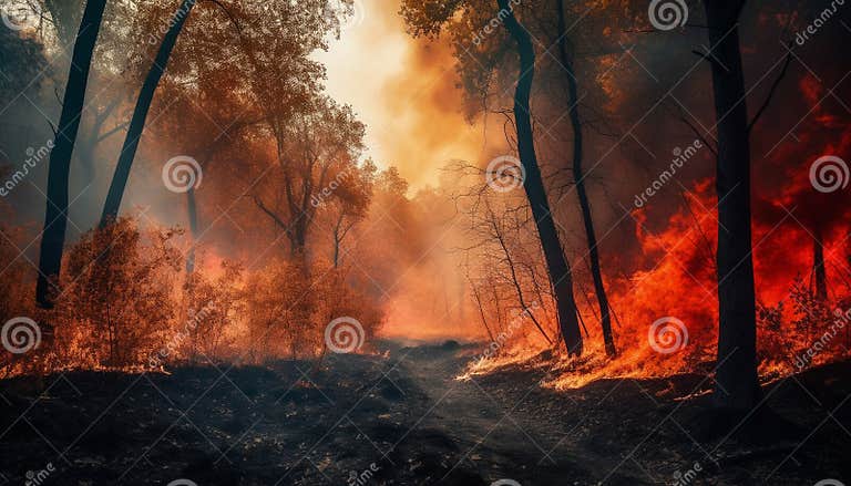 Burning Pine Tree in Spooky Forest Creates Inferno of Destruction ...