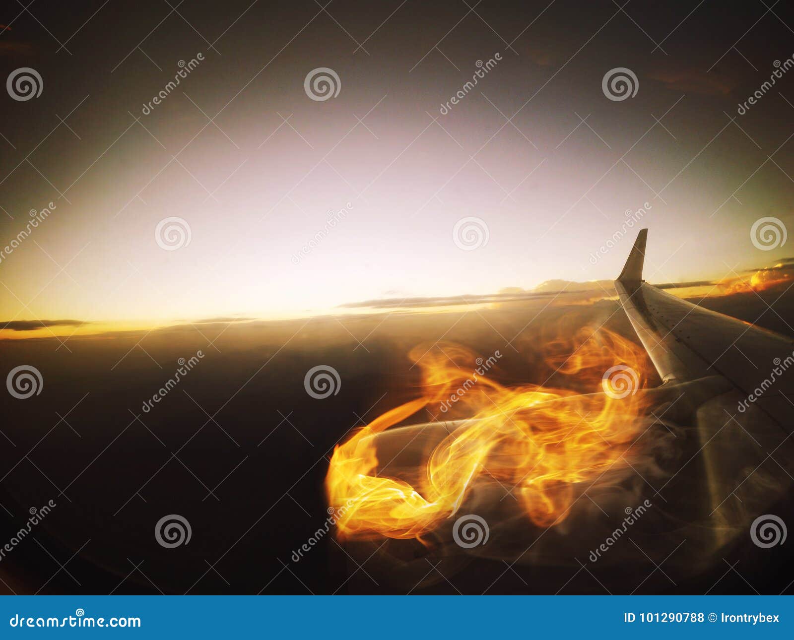 Burning Plane Engine, Fire and Smoke, View from the Window Stock Photo ...