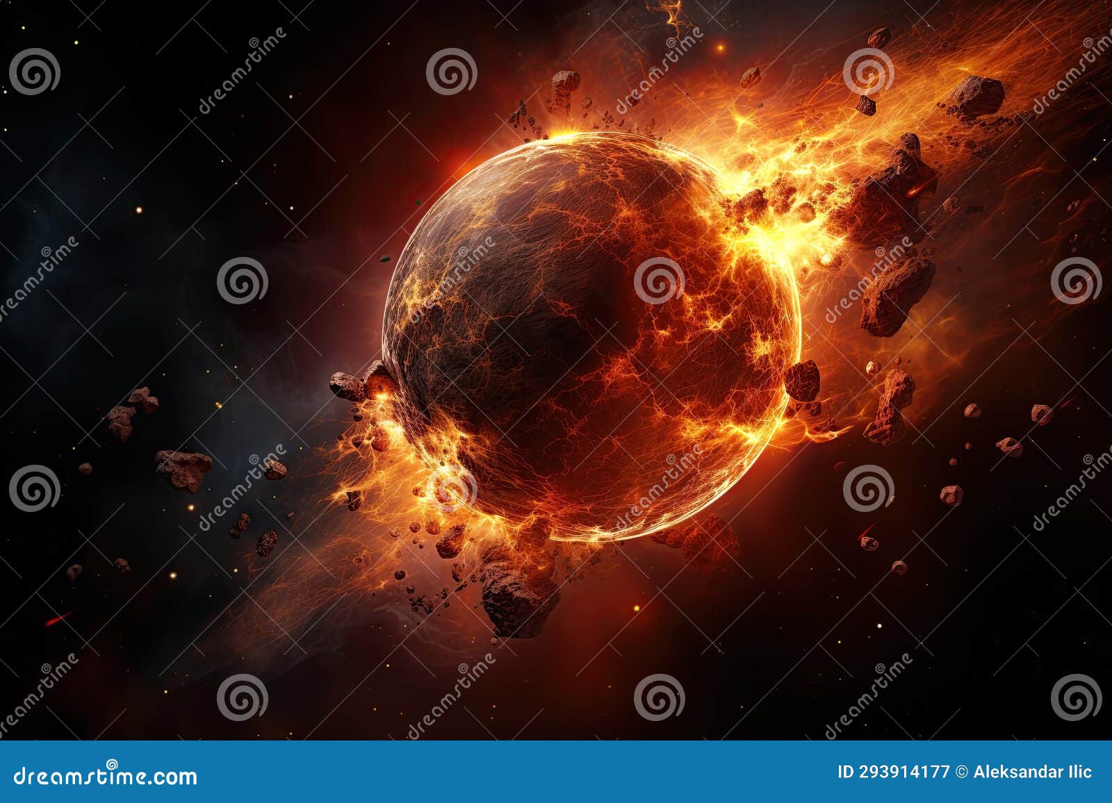 Burning Planet after Being Hit by Asteroid. Ai Generative Stock Image ...