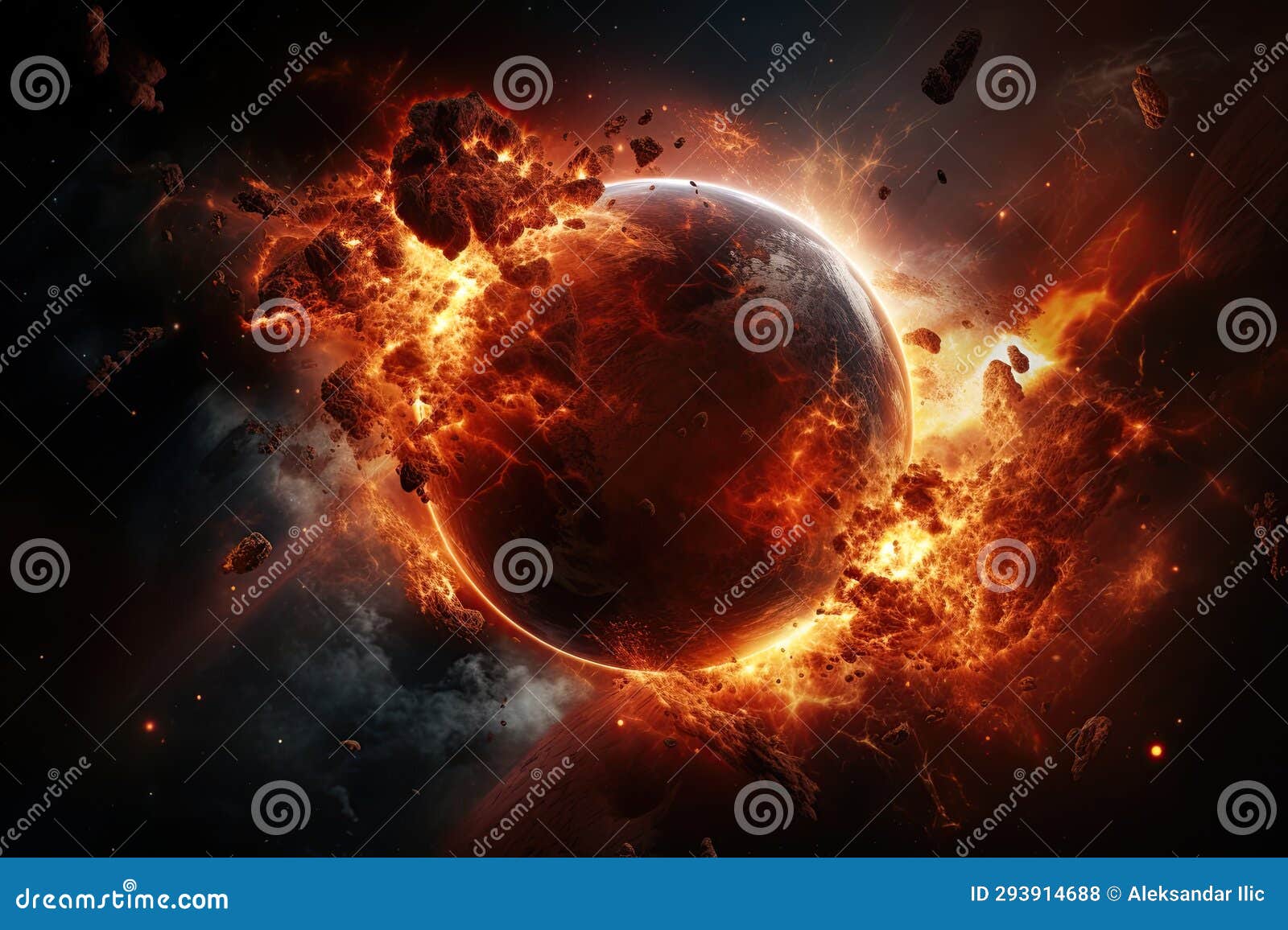 Burning Planet after Being Hit by Asteroid. Ai Generative Stock Photo ...