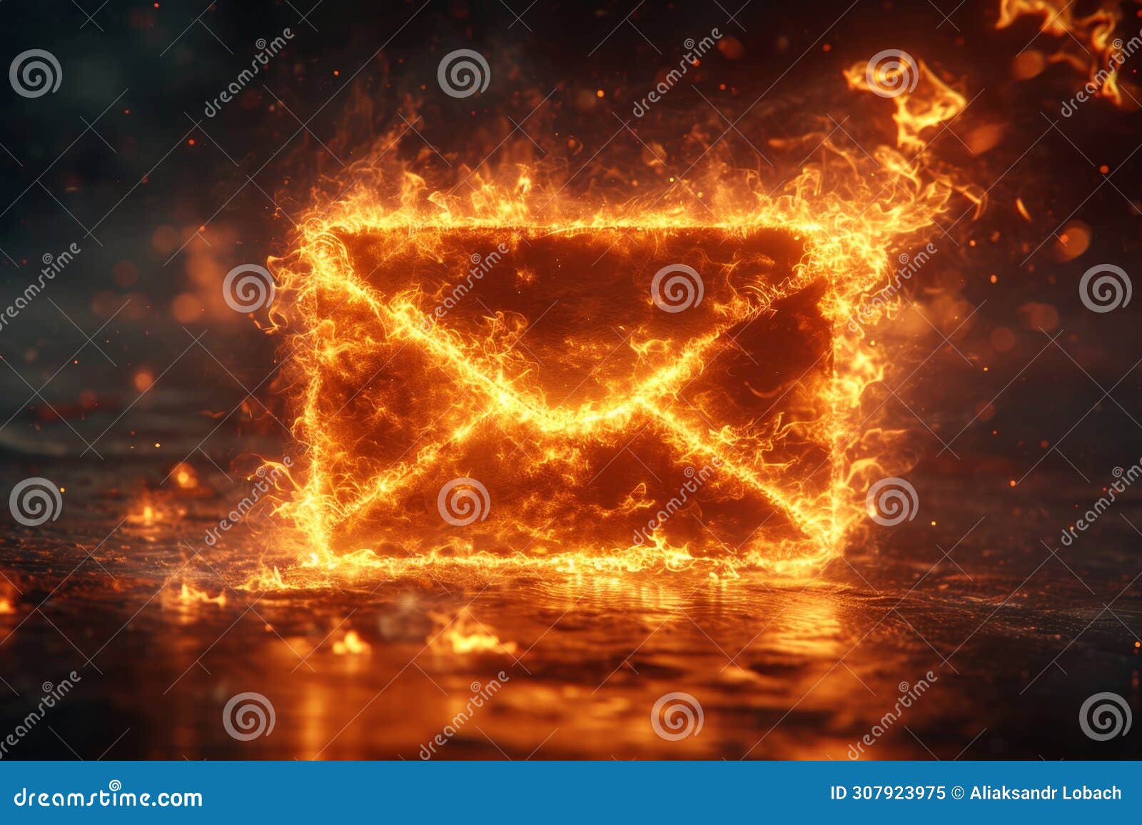 A Burning Postal Envelope on a Black Background. Illustration Stock ...
