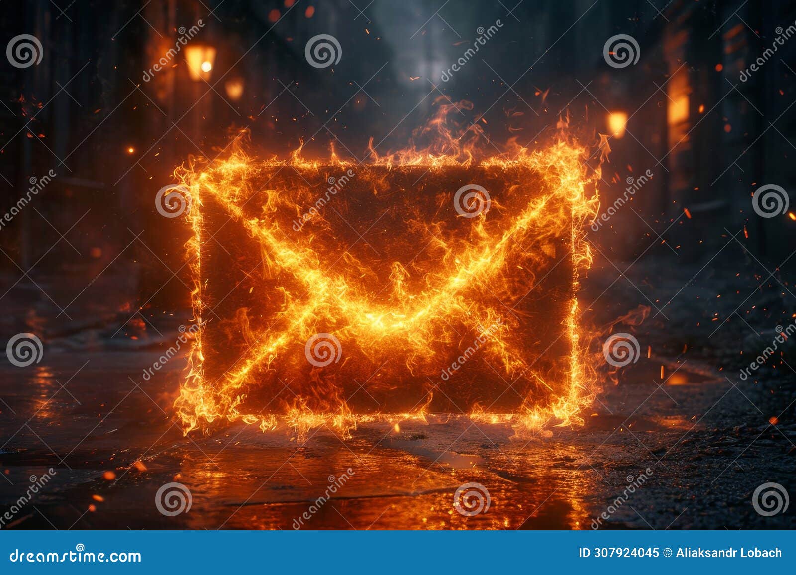 A Burning Postal Envelope on a Black Background. Illustration Stock ...