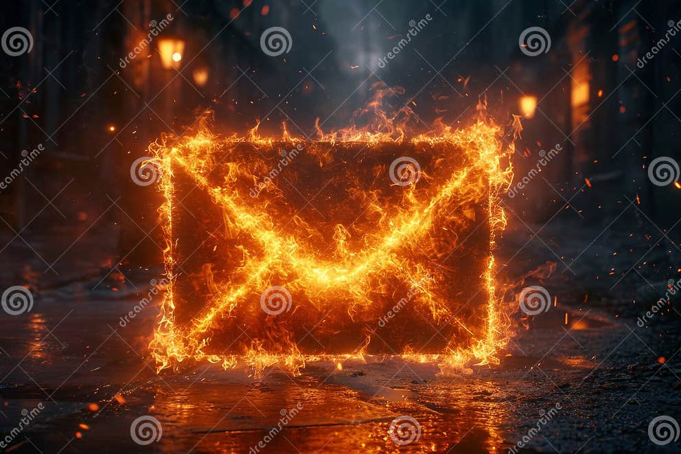 A Burning Postal Envelope on a Black Background. Illustration Stock ...