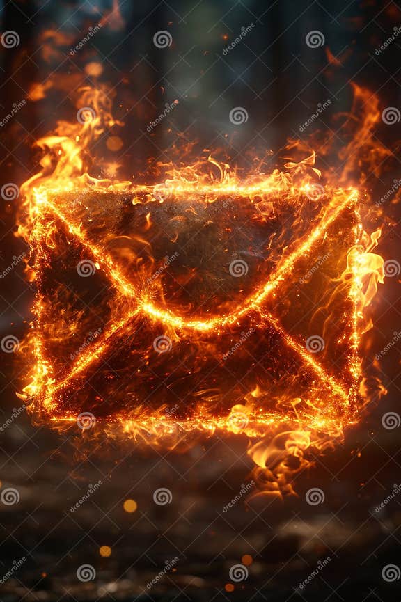 A Burning Postal Envelope on a Black Background. Illustration Stock ...