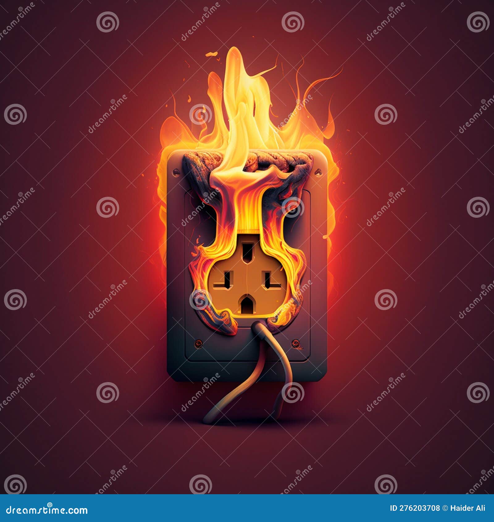 Burning Power Socket On Red Background. Generative AI Stock Photography ...