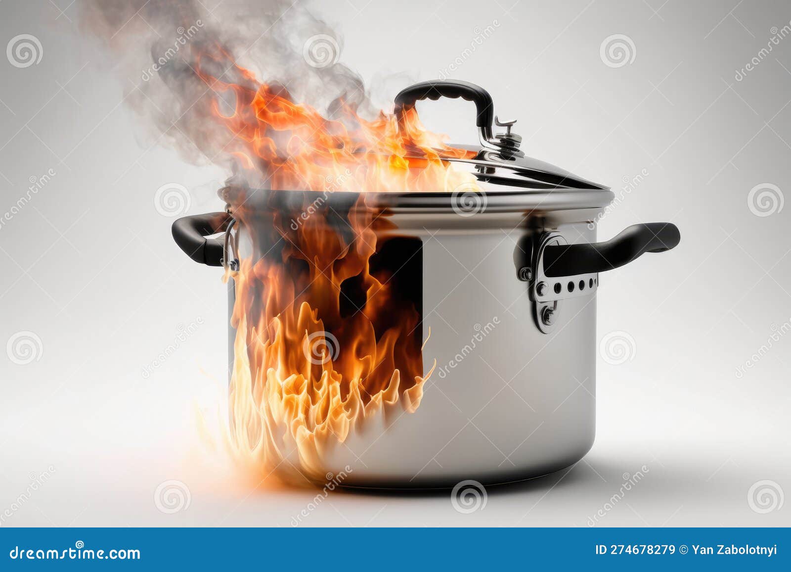 Burning Pressure Cooker on a White Background. Generative AI Stock ...