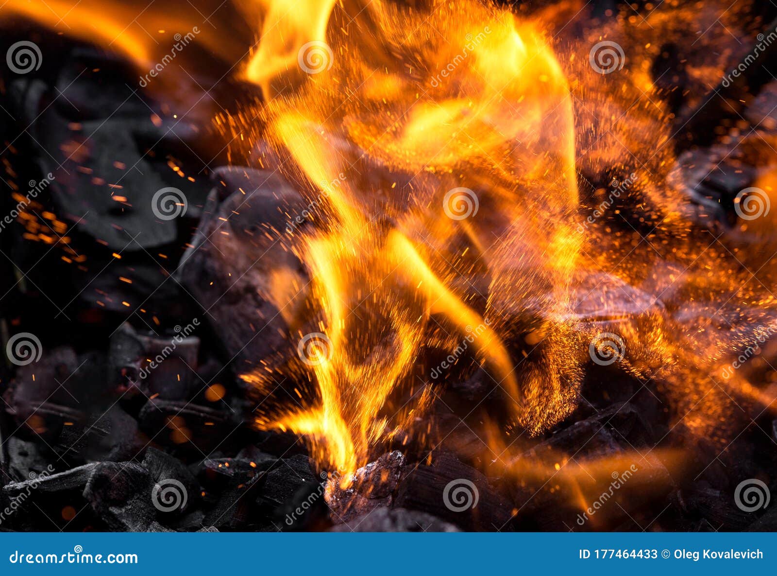 Burning Process, Open Fire, Flame, Hot Coals, Glowing Sparks Stock ...