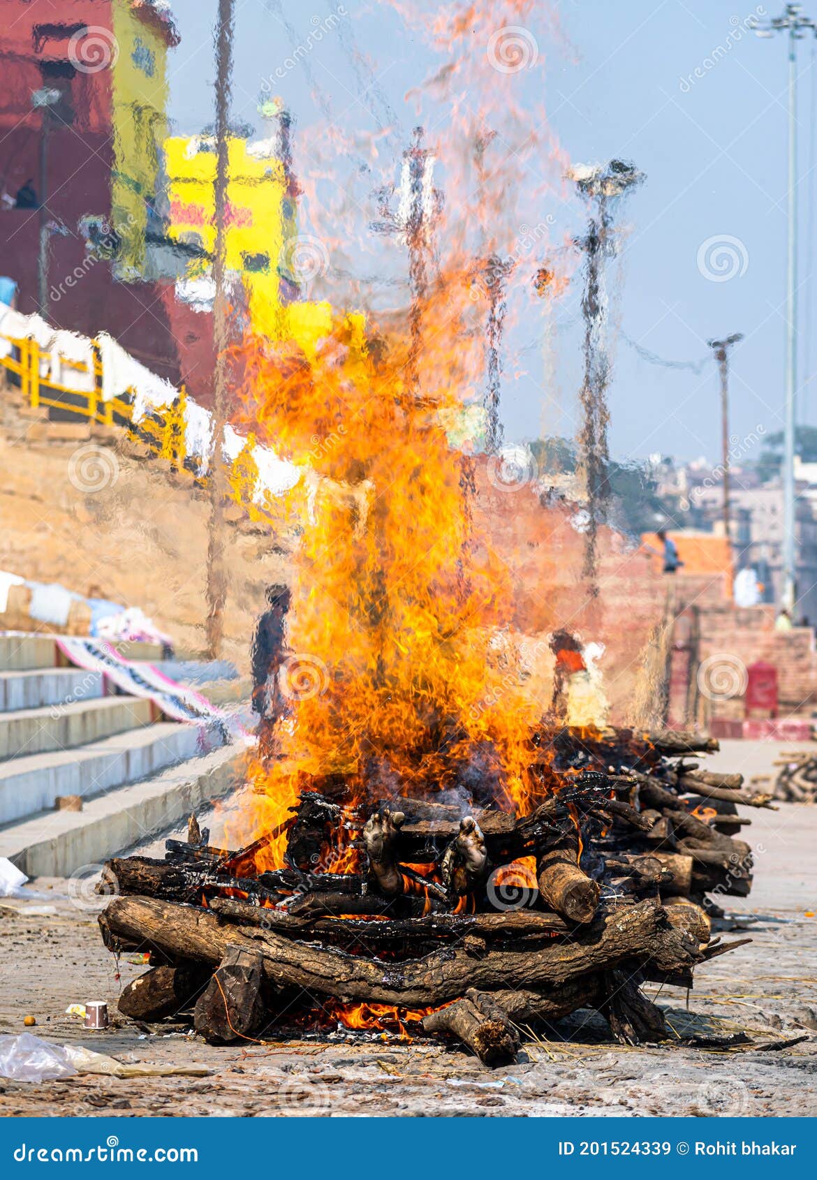 A Burning Pyre at Ghat of Varanasi Stock Image - Image of ganges ...