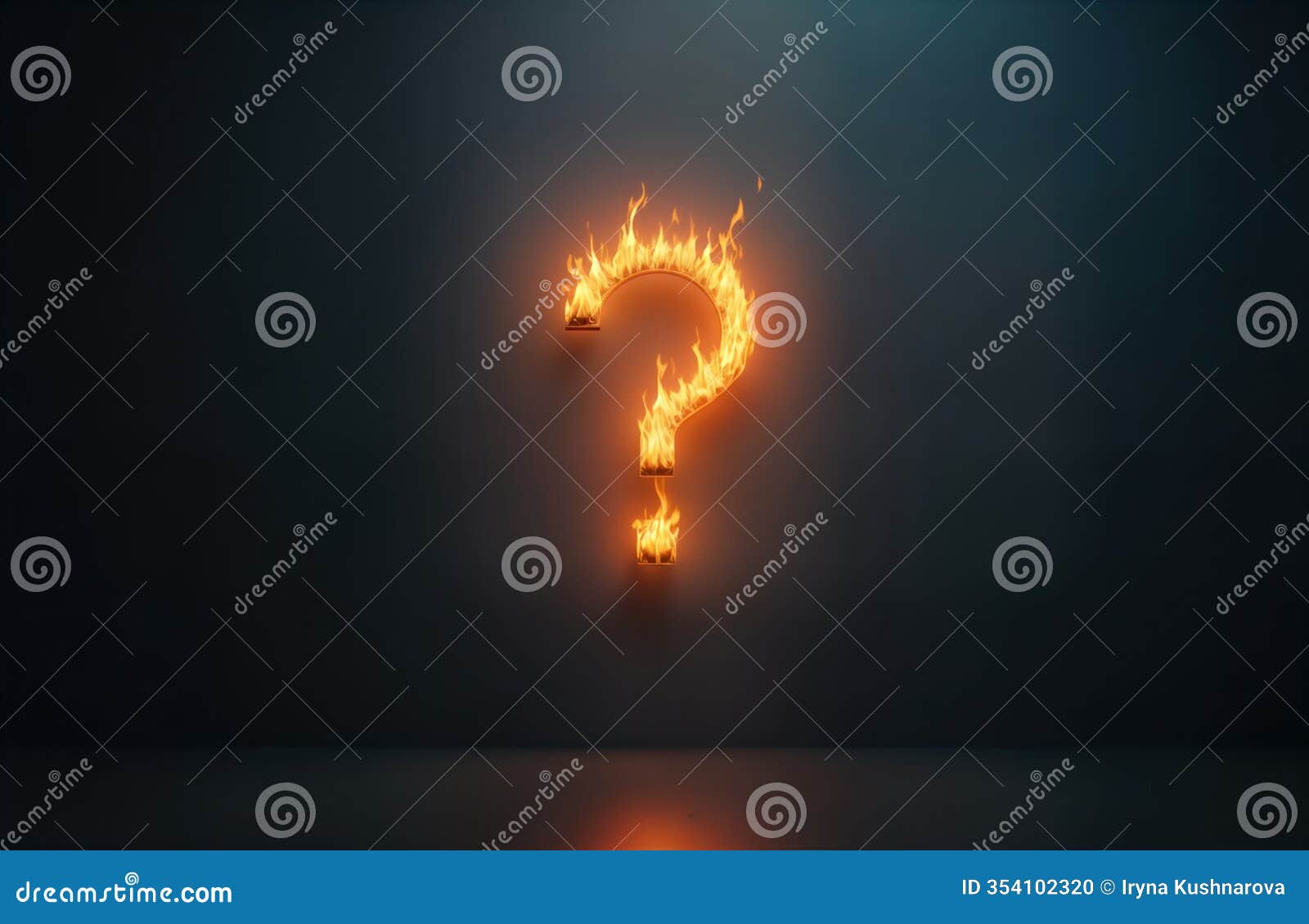 Burning Question Mark Symbol in Dark Interior Room. Intense Flames ...