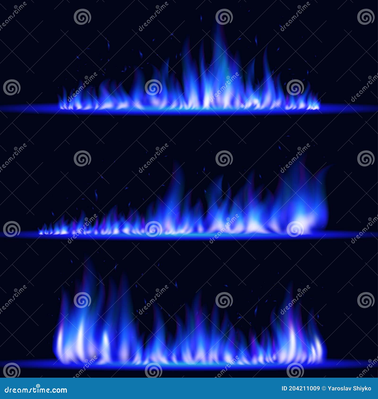 Burning Realistic Blue Fire Flames. Glowing Particles. Light Effect ...
